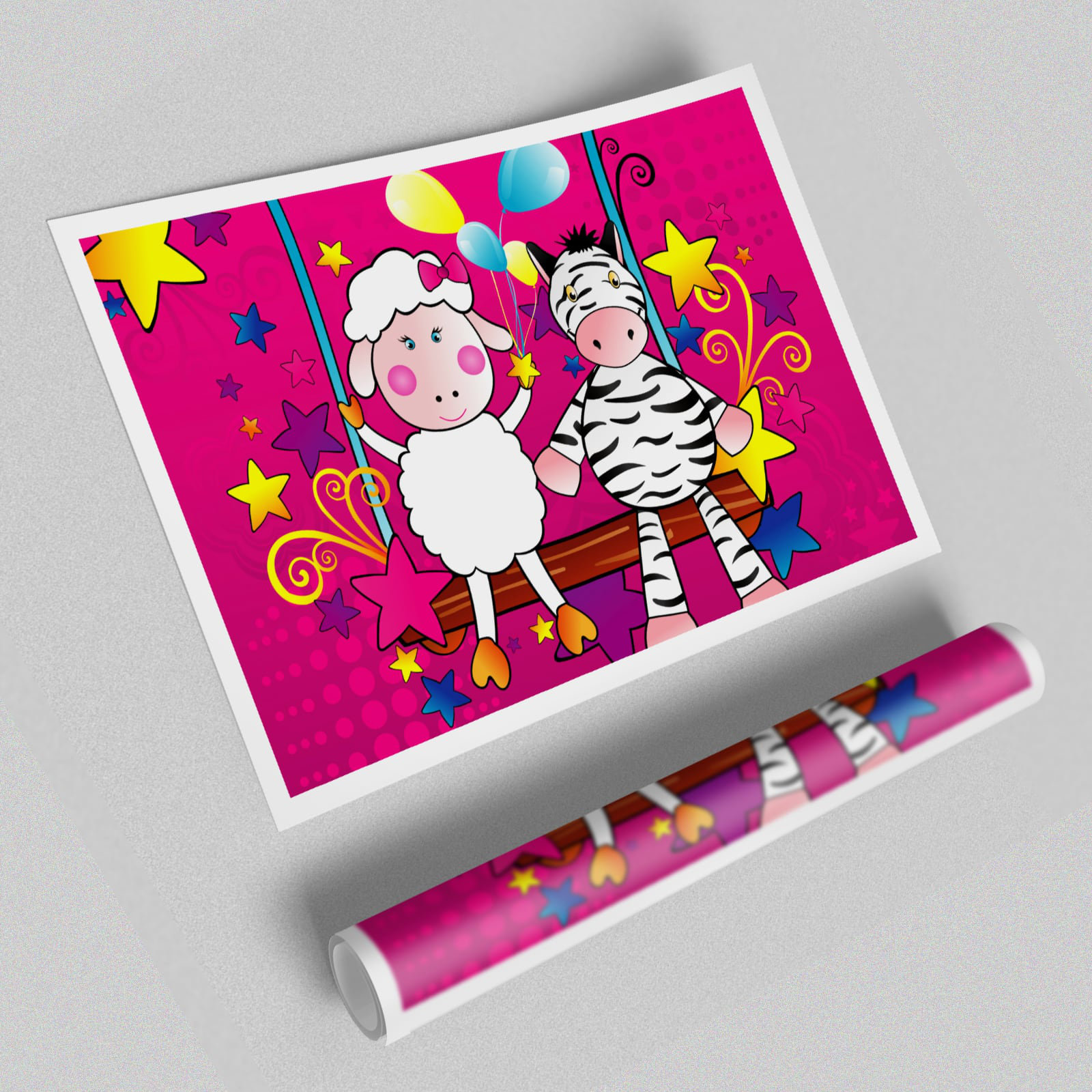 East Urban Home Sheep and Zebra on Swing Celebration Childrens ...