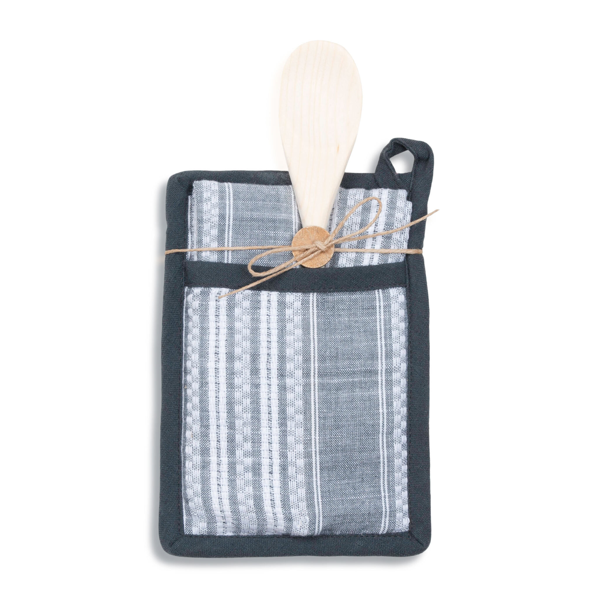 Elsie & Zoey 3 Piece Black Stripe Kitchen Tea Towel & Pot Holder Set ...