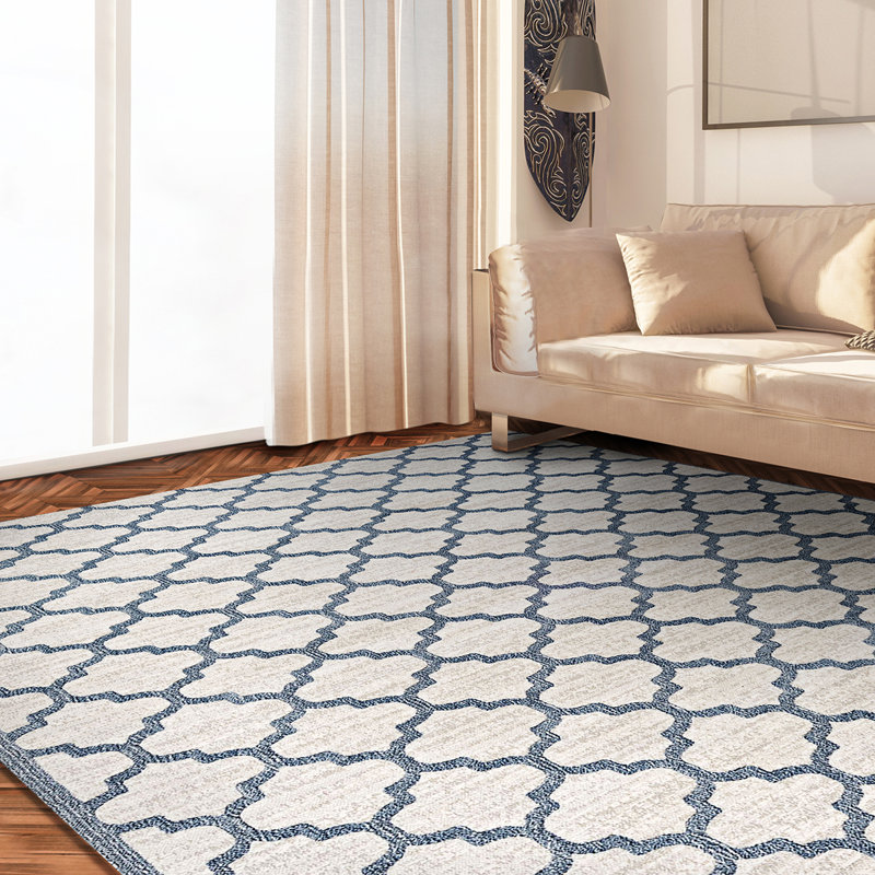 Red Barrel Studio® Eunie Geometric Oyster/Slate Blue Area Rug & Reviews ...