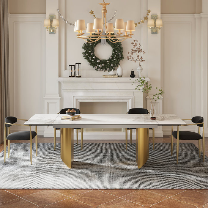 Everly Quinn Santrez 7 - Piece 94.48" Extendable Sintered Stone Dining ...