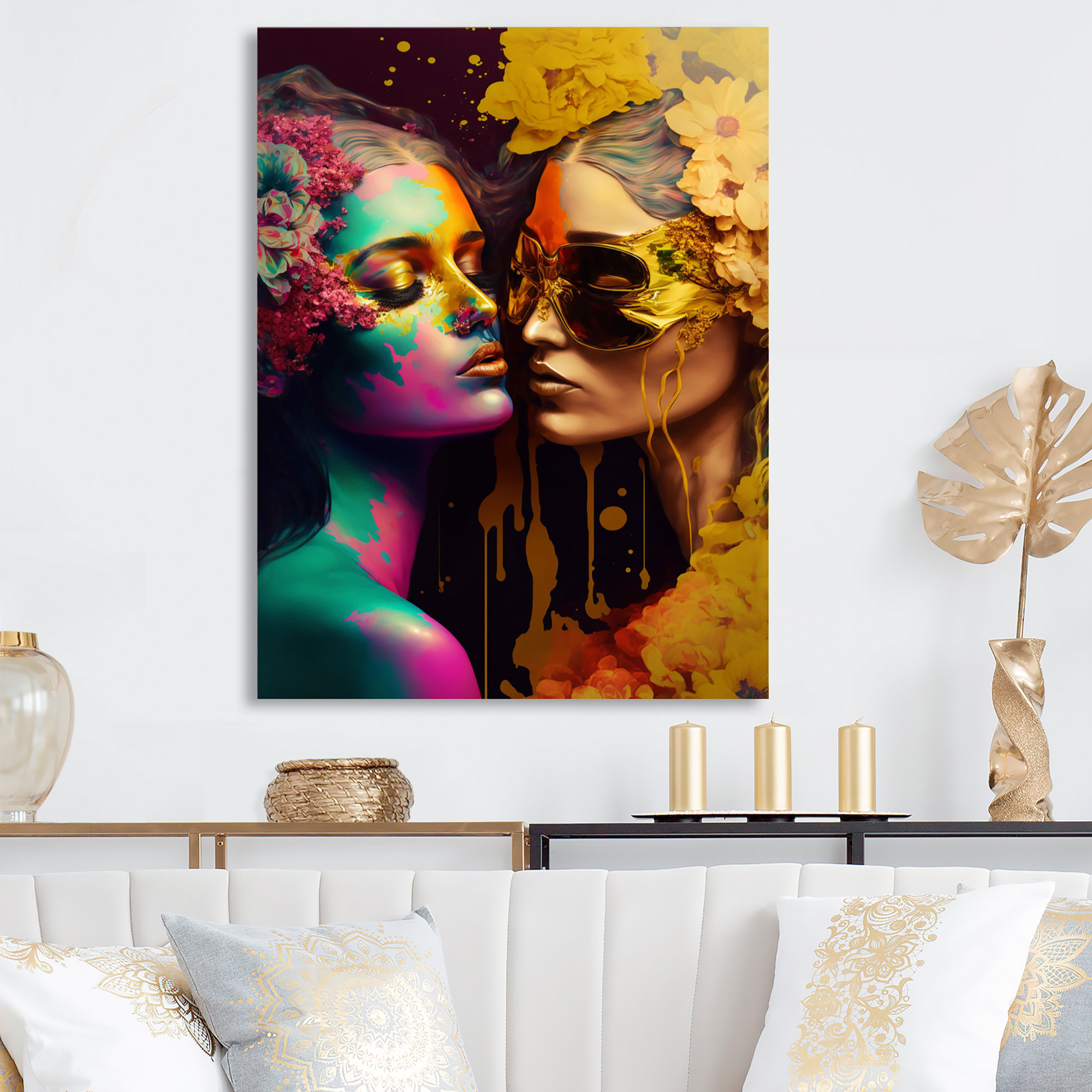 House of Hampton® Two Women Kissing With Flowers I - Traditional Canvas ...