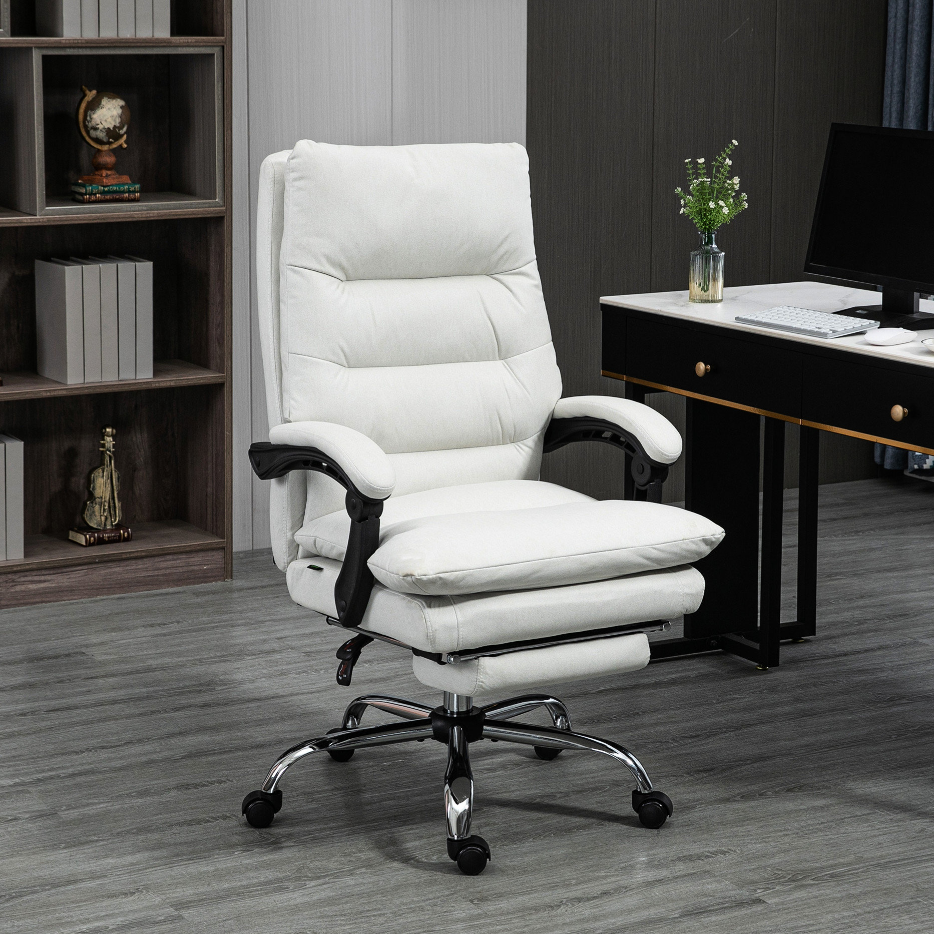 Wildon Home® Cream White Massage Chair With Footrest, Double Padding ...