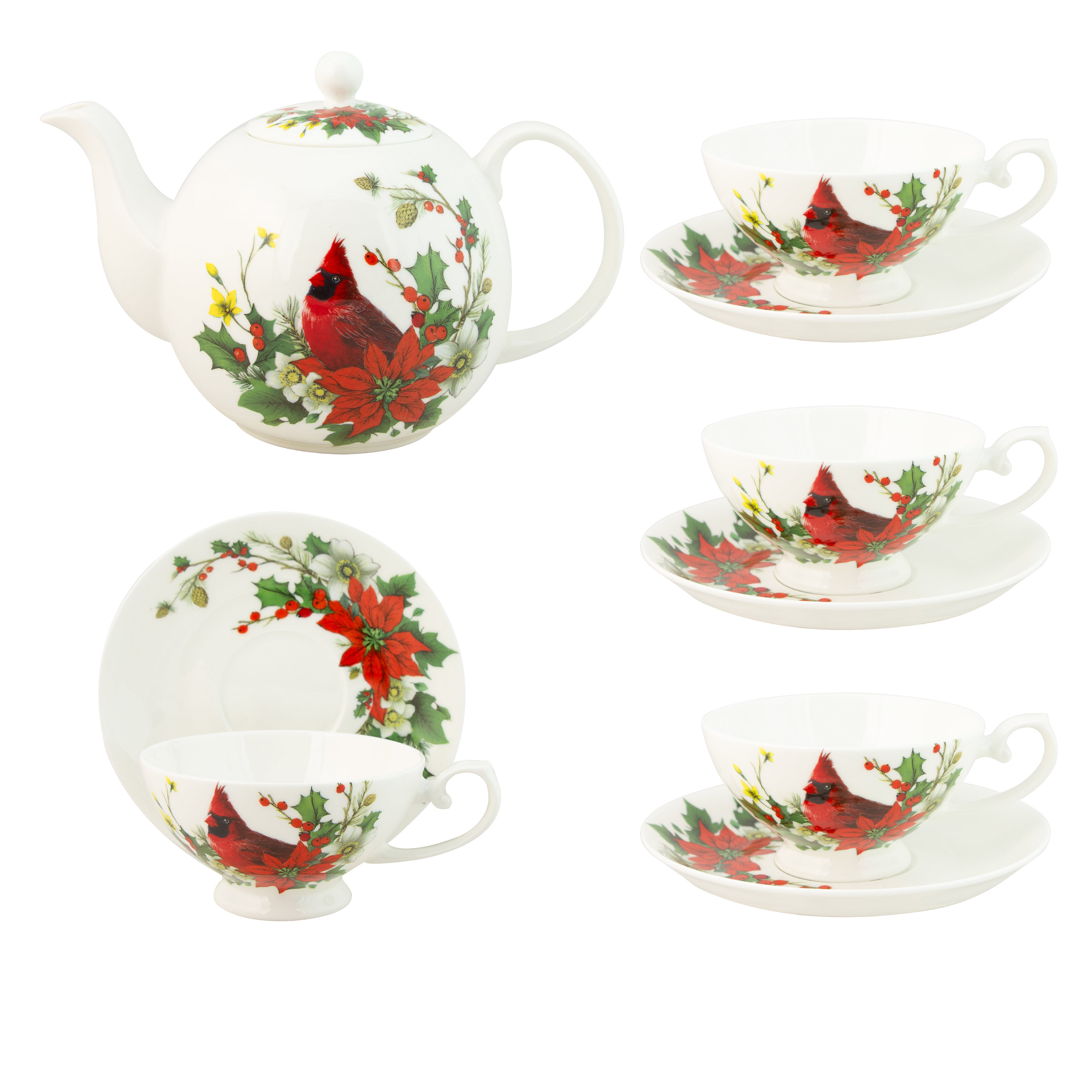 Grace's Tea Ware Cardinal Poinsettia Tea Set People | Wayfair