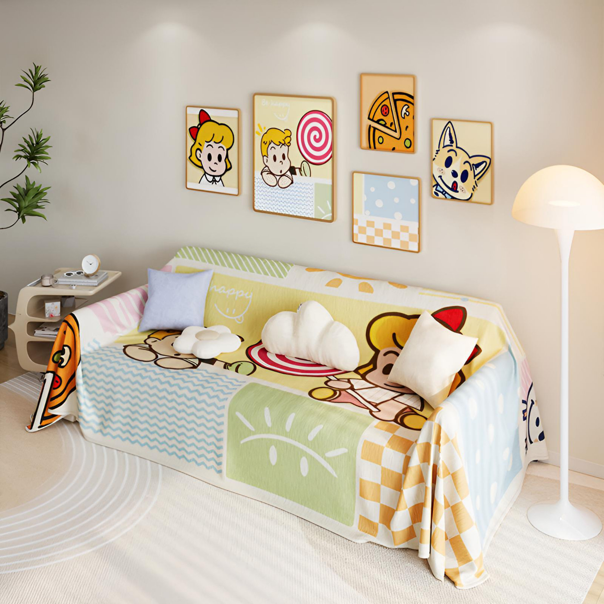 JINXI Dopamine Style Summer Chenille Sofa Towel Cartoon Cute All Season ...