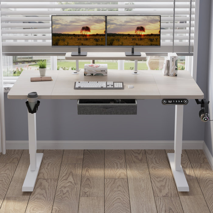 Inbox Zero Lasherrie Height Adjustable Standing Desk With A Layer ...