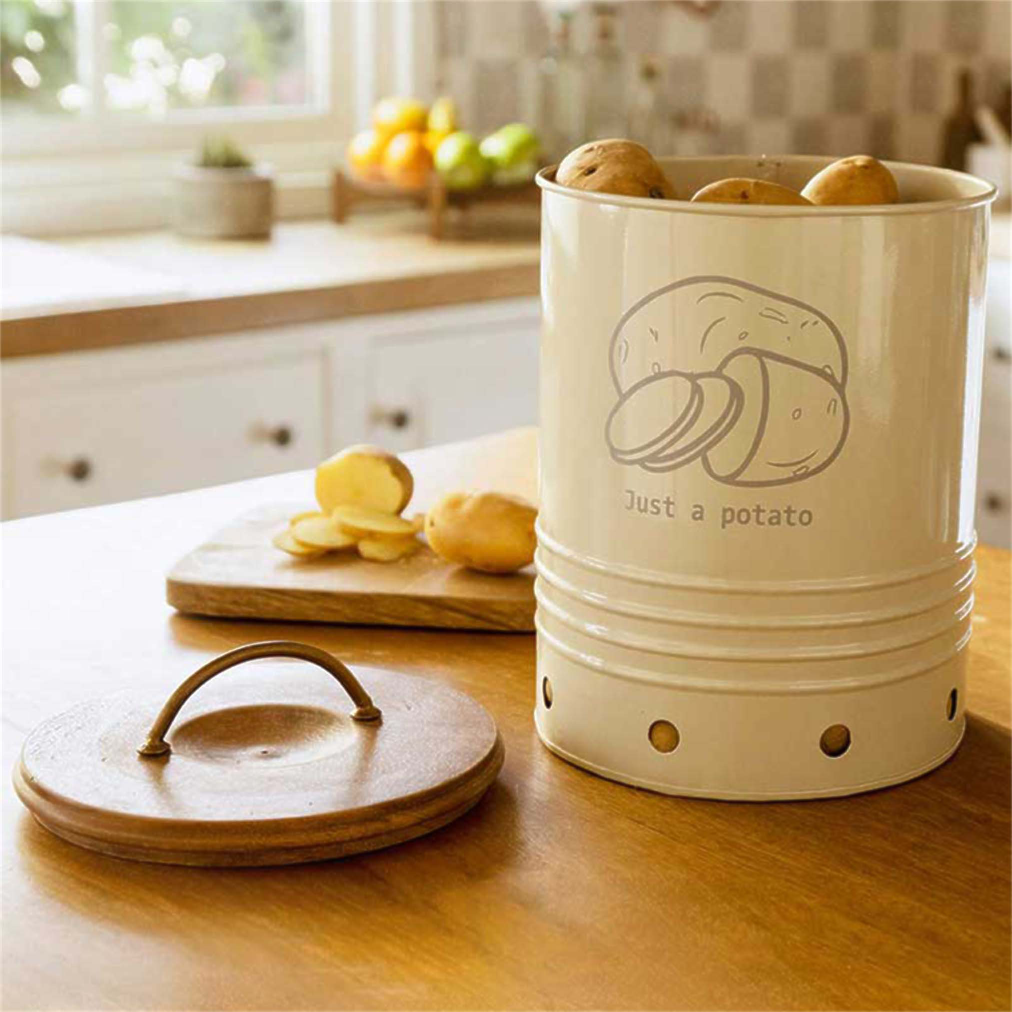 Red Barrel Studio Durable Metal Potato Storage Bin with Wooden Lid ...