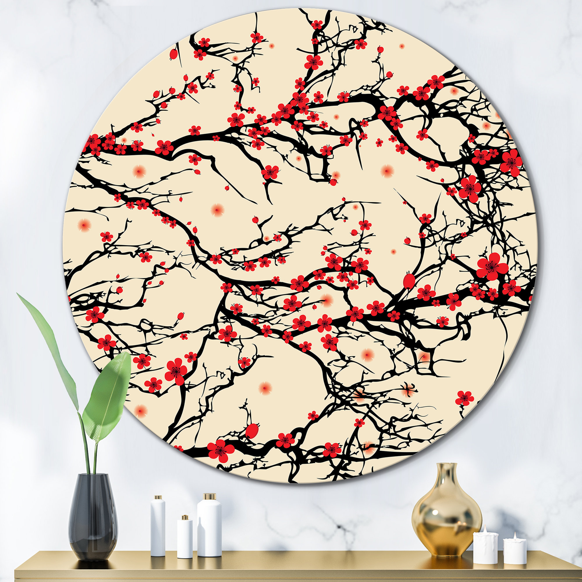 Red Barrel Studio® Cherry Tree Blossoms on Yellow - Unframed Graphic ...
