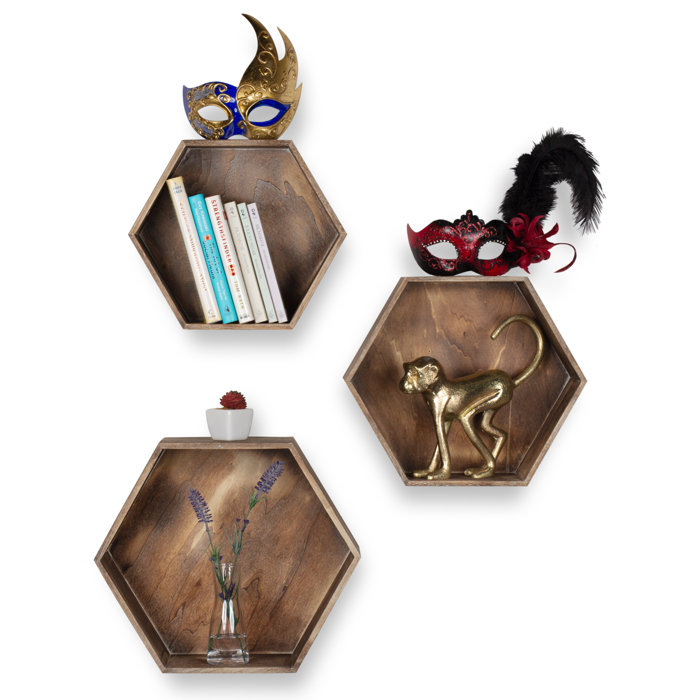 Foundry Select Dailey 3 Piece Hexagon Paulownia Floating Shelf ...