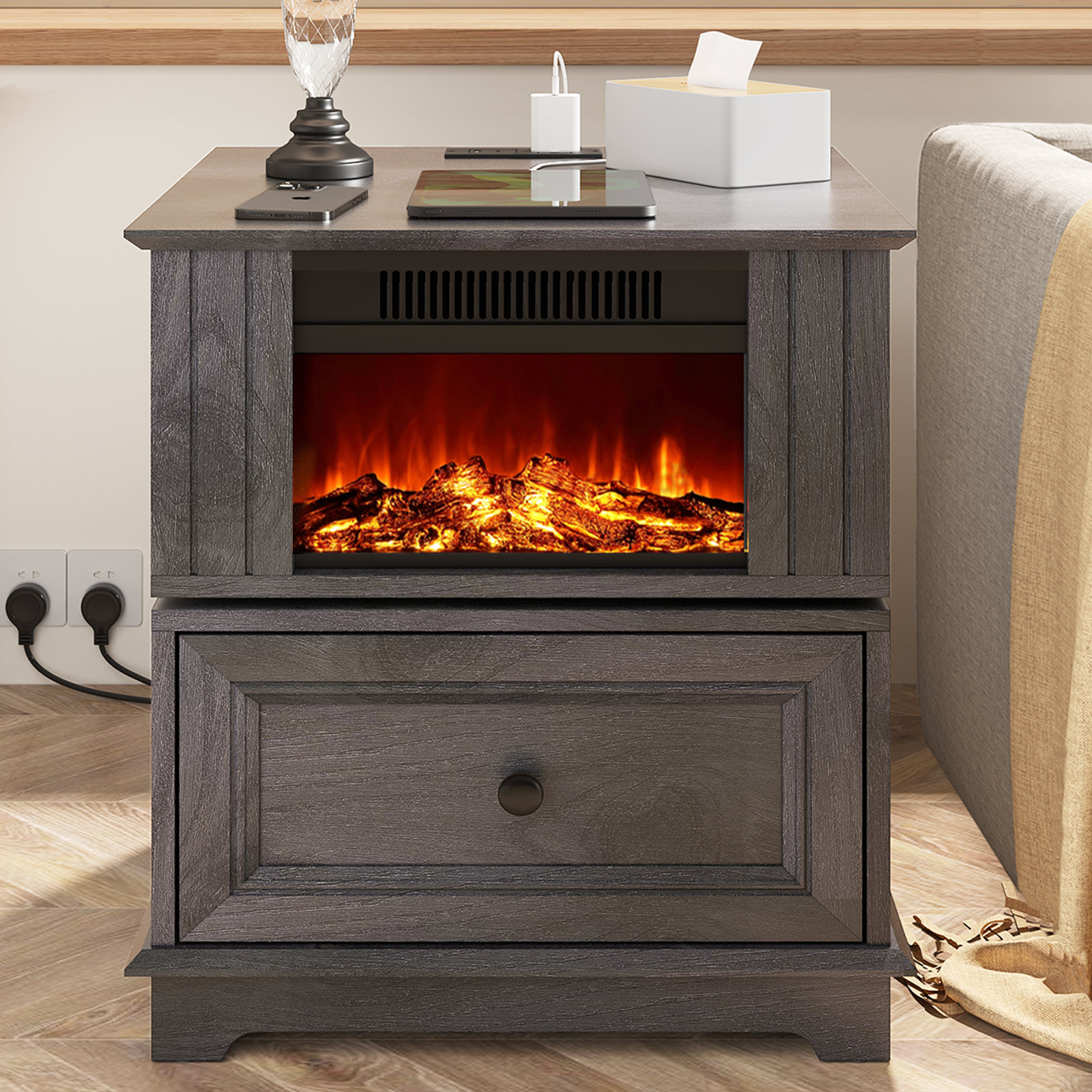 Wildon Home® Aldama 23" Tall Rotating End Tables with Storage Drawer ...