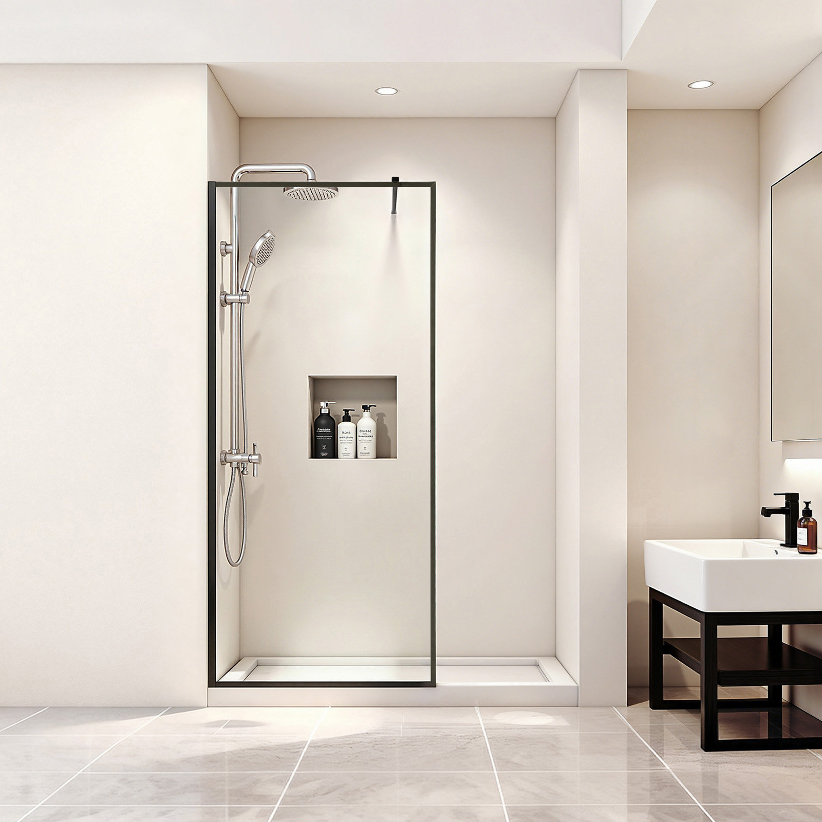 VEVOR Fixed Glass Shower Panel, 34 x 73.6 in Full-Framed Fixed Shower ...