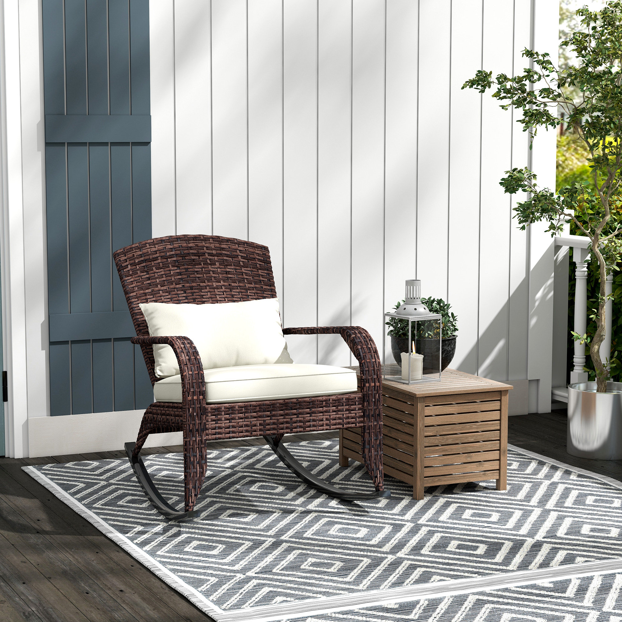 Lark Manor Outdoor Christiano Rocking Wicker Chair with Cushions ...