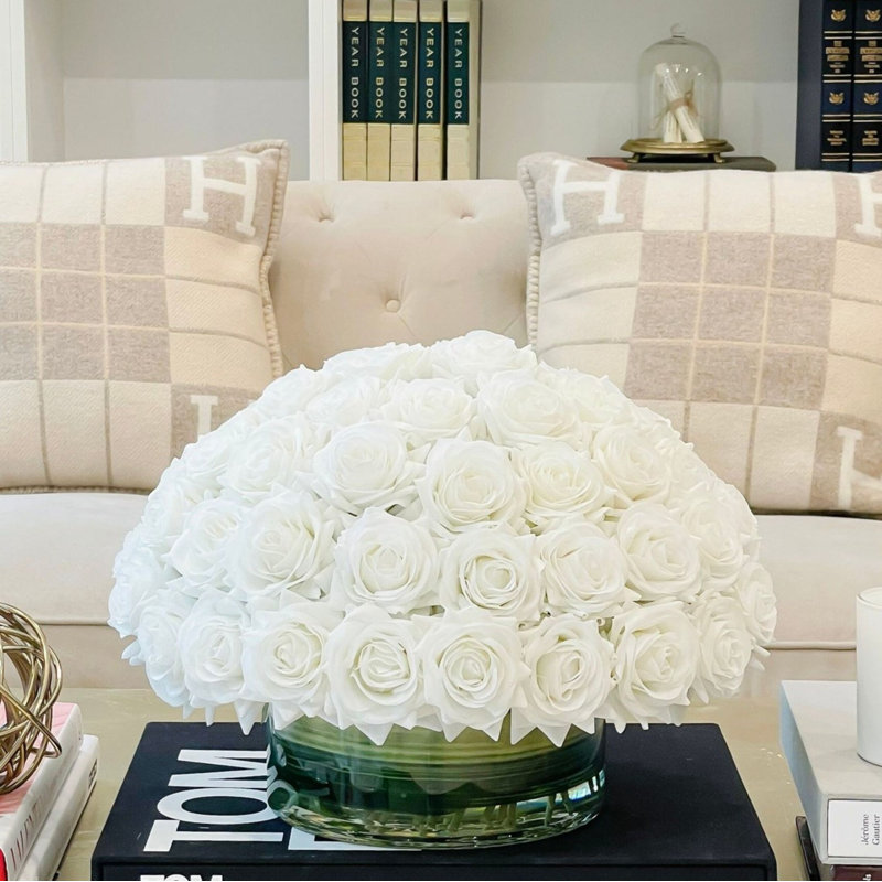 Flovery X Large Stems 60 Roses - White Real Touch Faux Rose Stems ...
