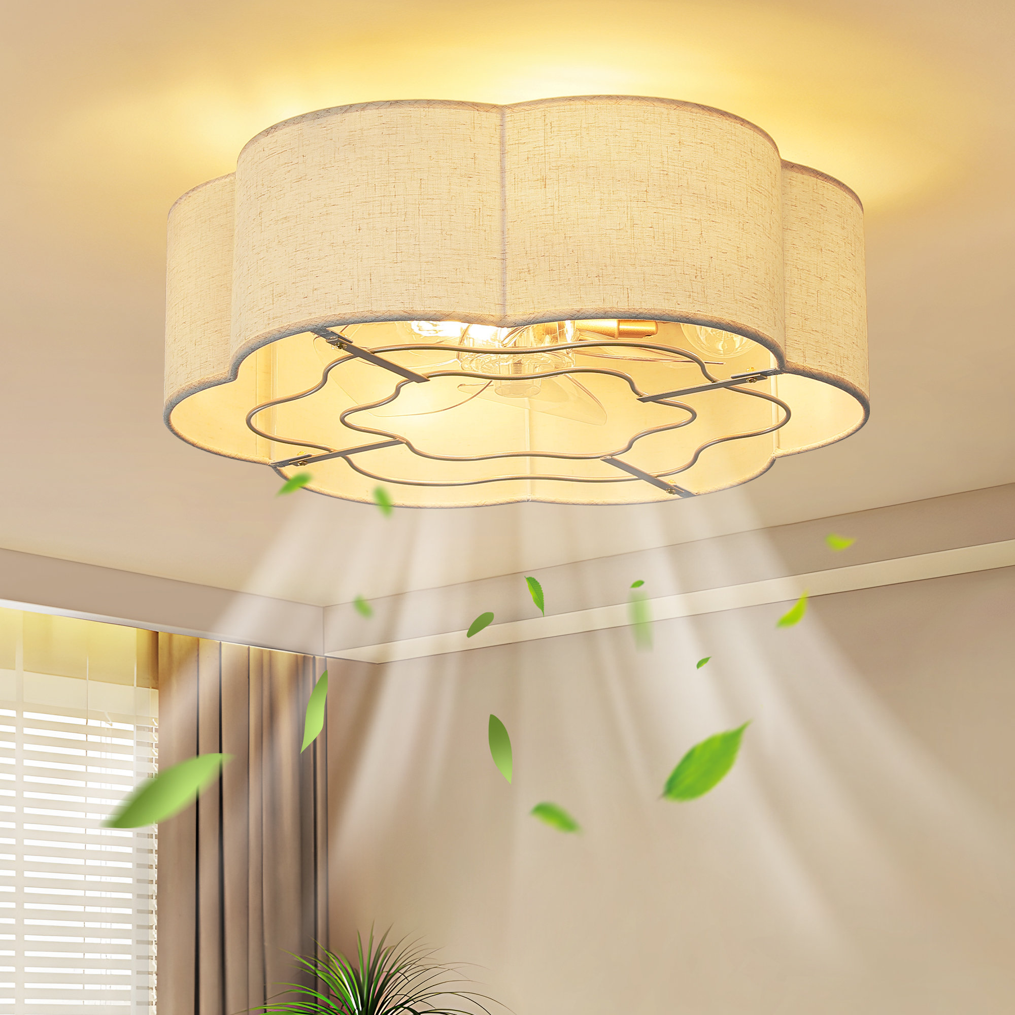 Mercer41 19.3'' Boho Caged Ceiling Fan with Fabric Shades, Light Kit ...