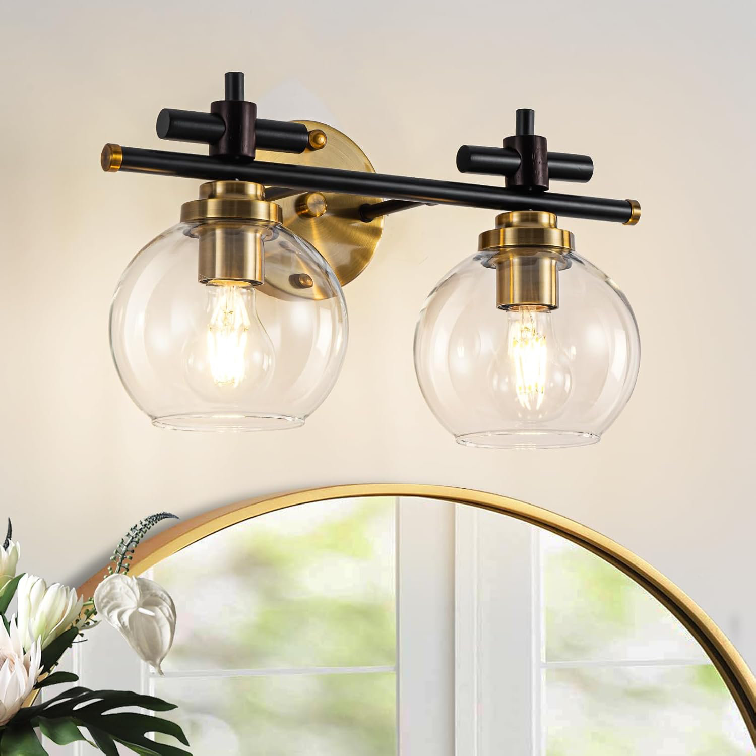 Mercer41 Modern Bathroom Vanity Light With Clear Glass Shade, 2-Light ...