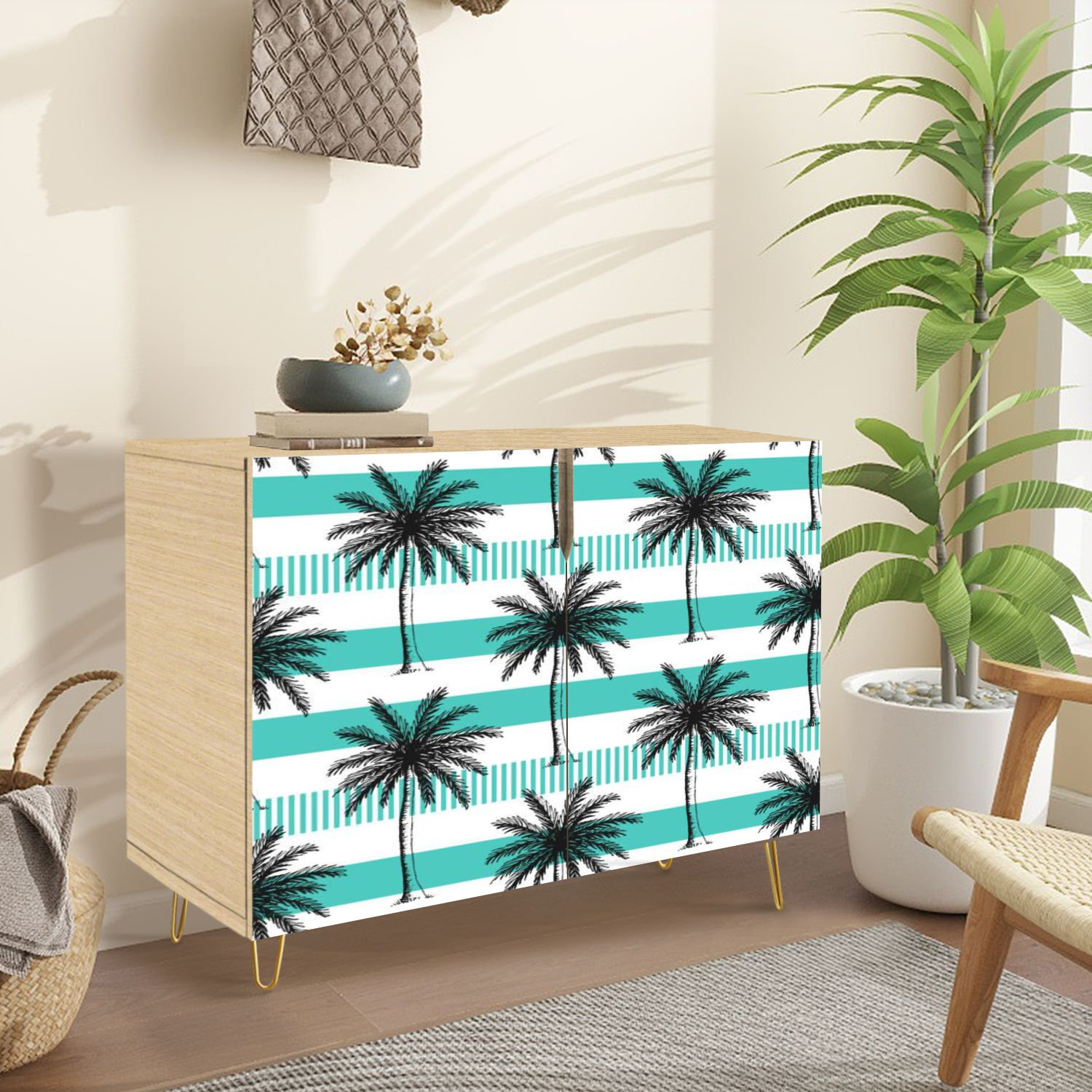East Urban Home Sideboard Buffet Cabinet with Storage drawn palm trees ...