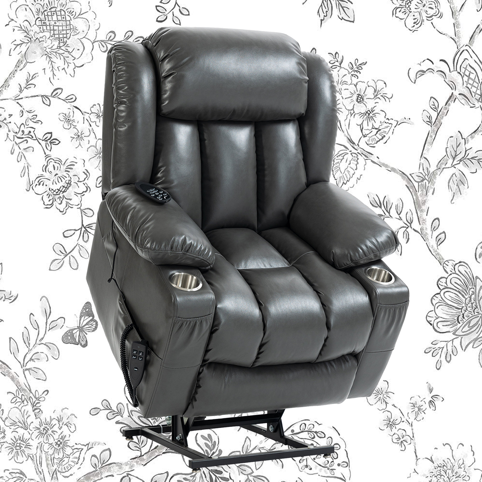 Latitude Run® Emalina 41.73" W Lay Flat Massage Recliner, Lift Assist ...