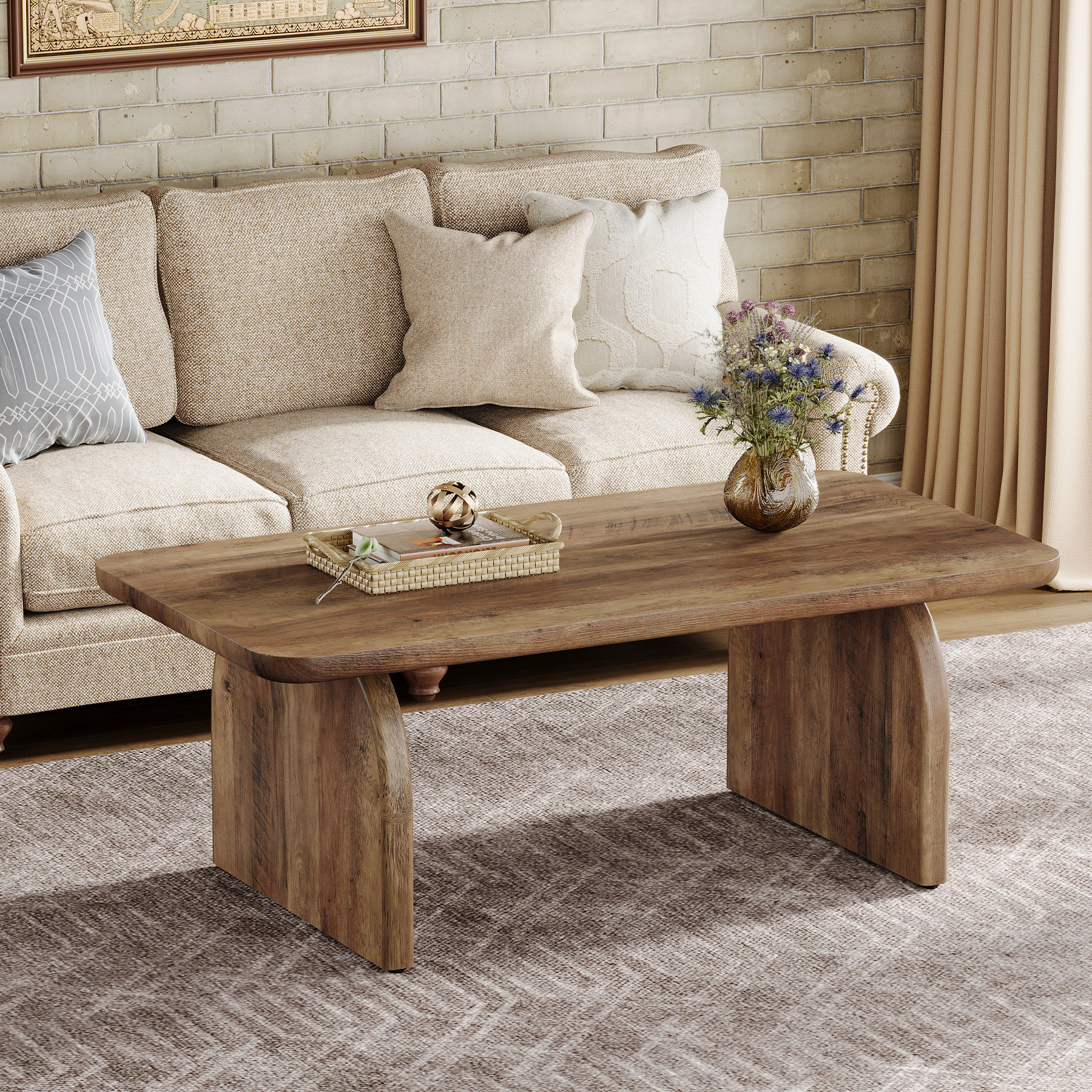 Millwood Pines Wolbach 47-Inch Farmhouse Wood Coffee Table, Rectangle ...