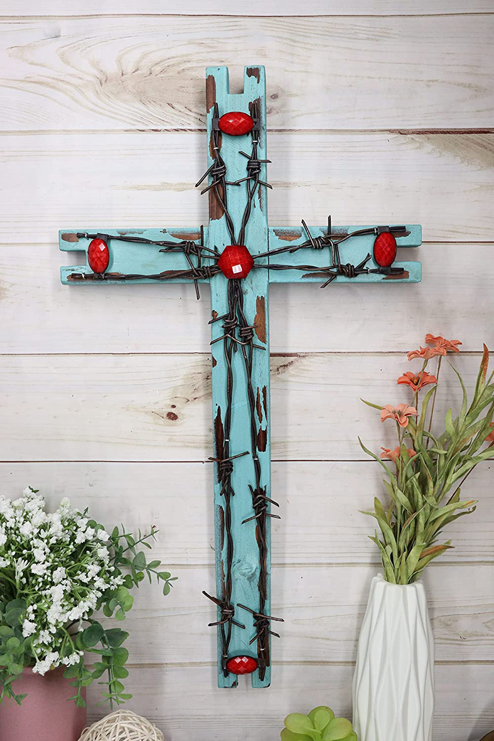 Trinx Large 22" Tall Rustic Western Distressed Wood Turquoise Blue Wall ...