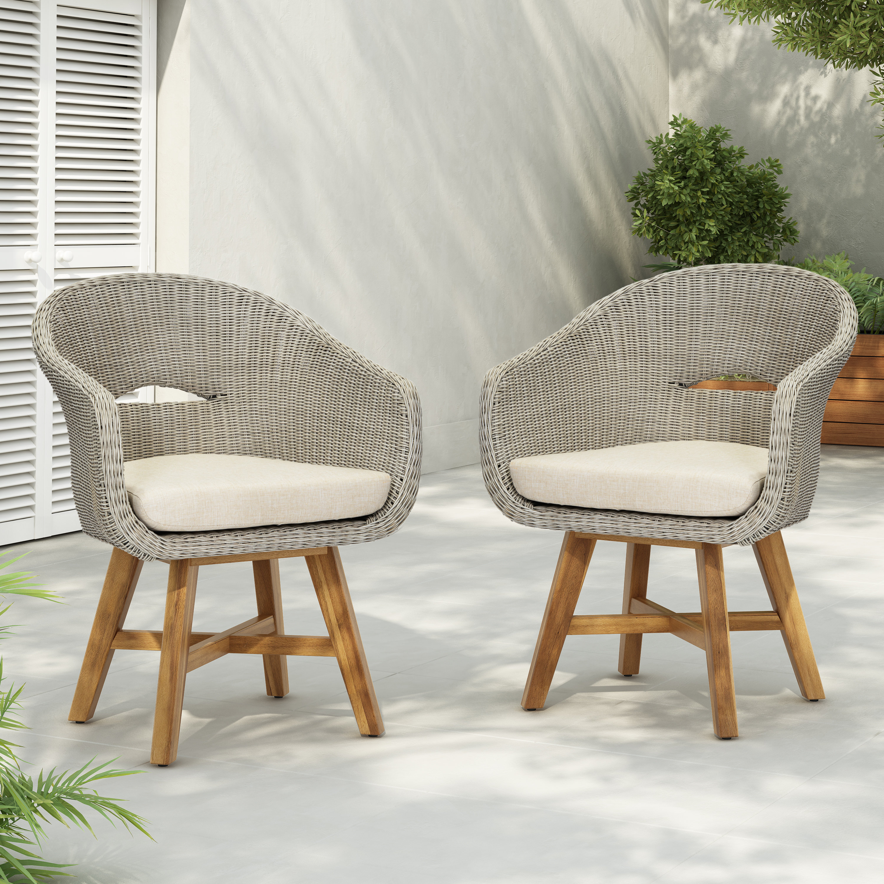 NFusion Anders PE Rattan Dining Chairs With Cushions | Wayfair