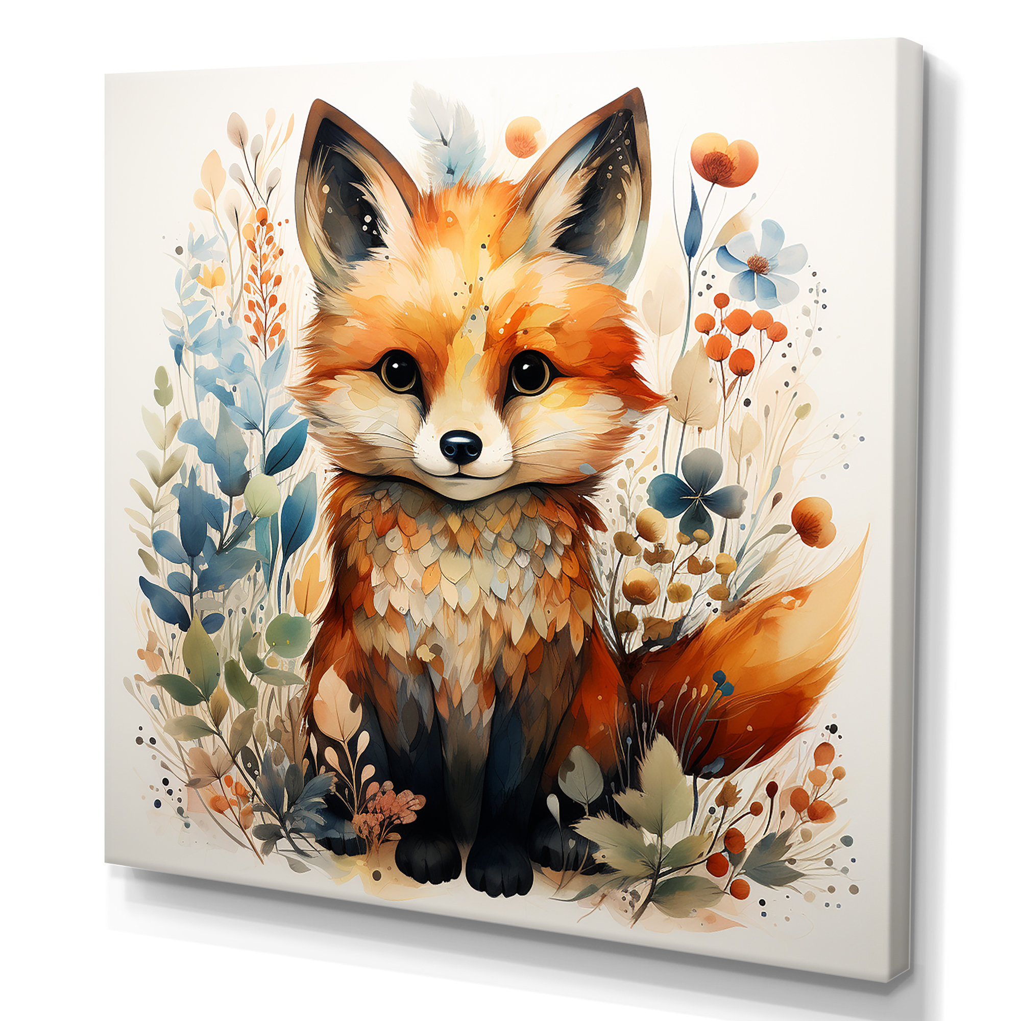Redwood Rover Nursery Fox Portrait blooms - Fox Canvas Print Wall Art ...