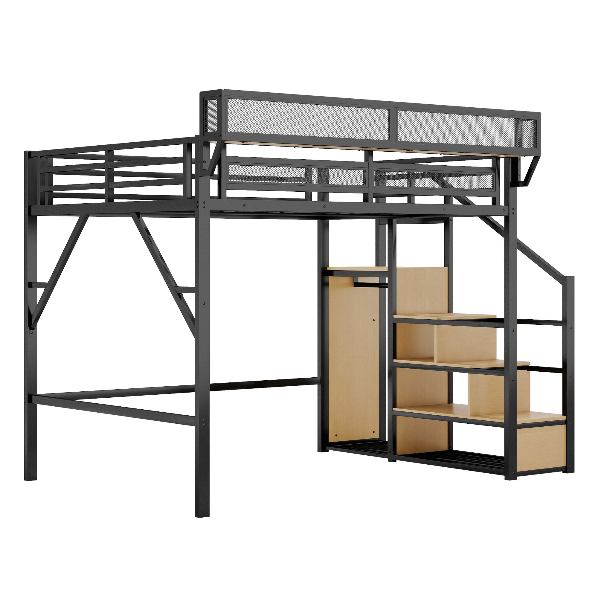 Mason & Marbles Space-saving Queen Loft Bed With Stairs Metal Modern ...