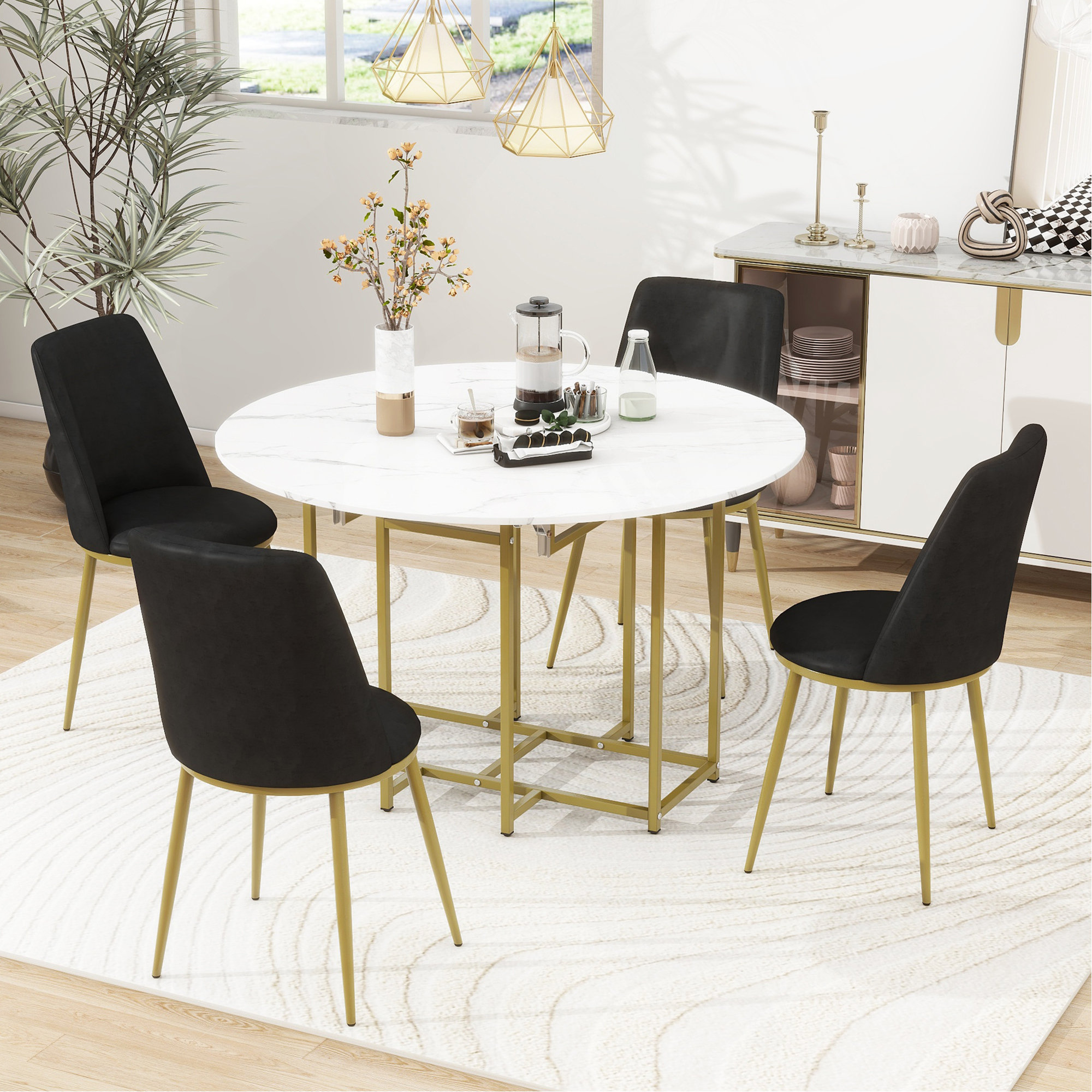 Everly Quinn Space-Saving 5-Piece Extendable Kitchen Dining Table Set ...