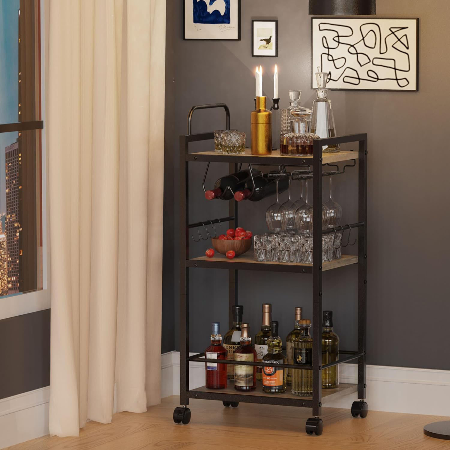 Ivy Bronx Holders, Wine Rack, Mini Bar Cart For Kitchen, Dining Room ...