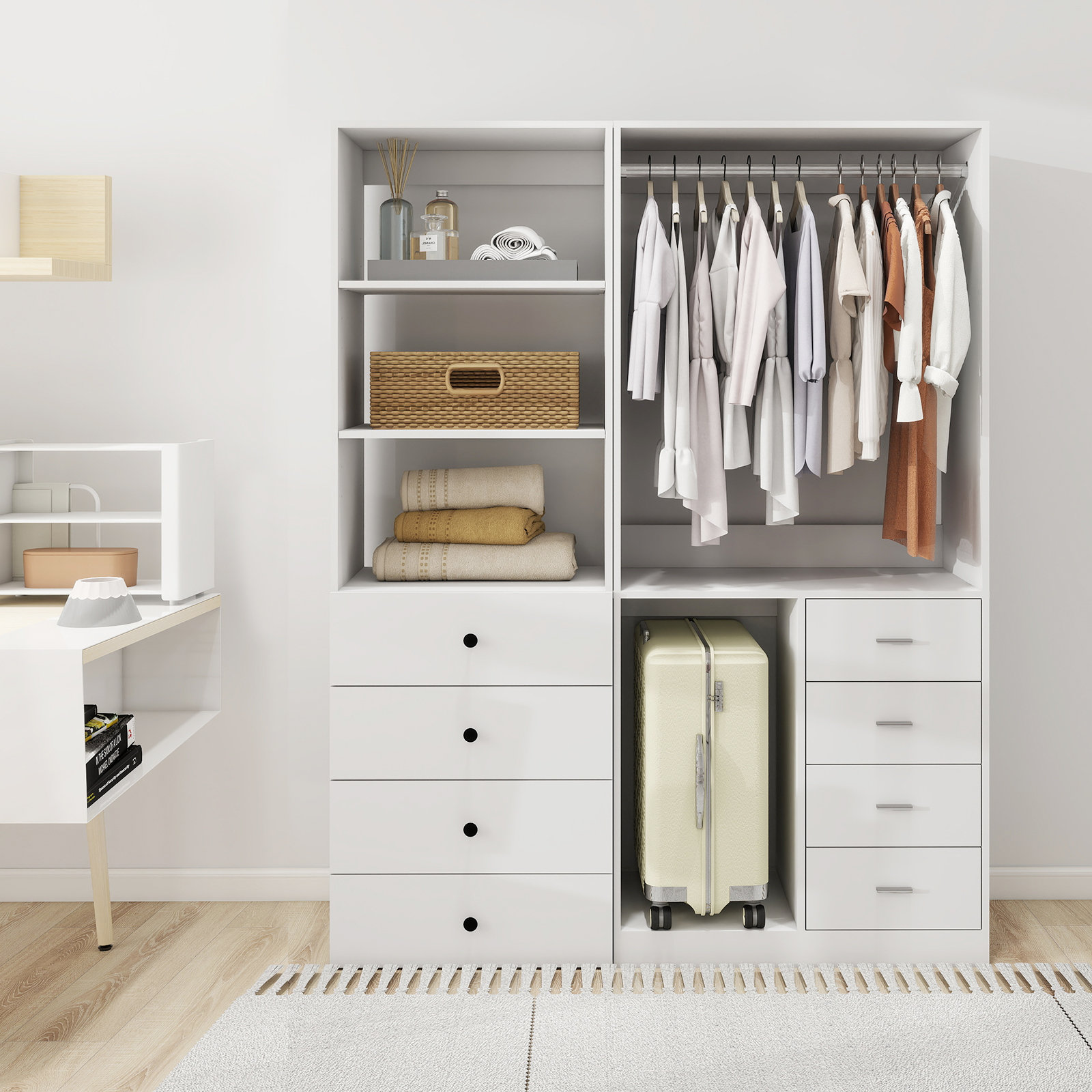 Latitude Run® Closet Organizer System with Drawers and Hanging Rods ...