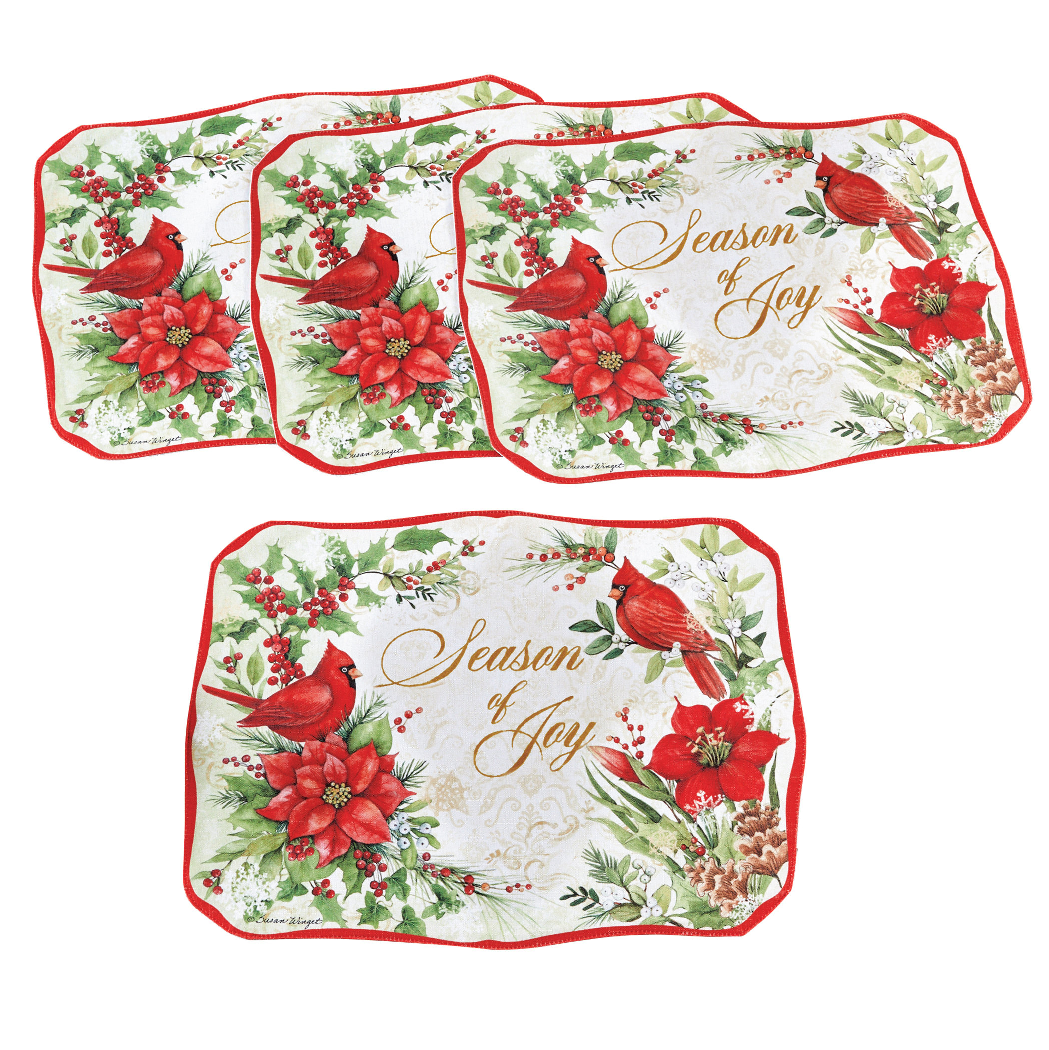 The Holiday Aisle® Jayen Season Of Joy Cardinal Placemats - Set Of 4 ...