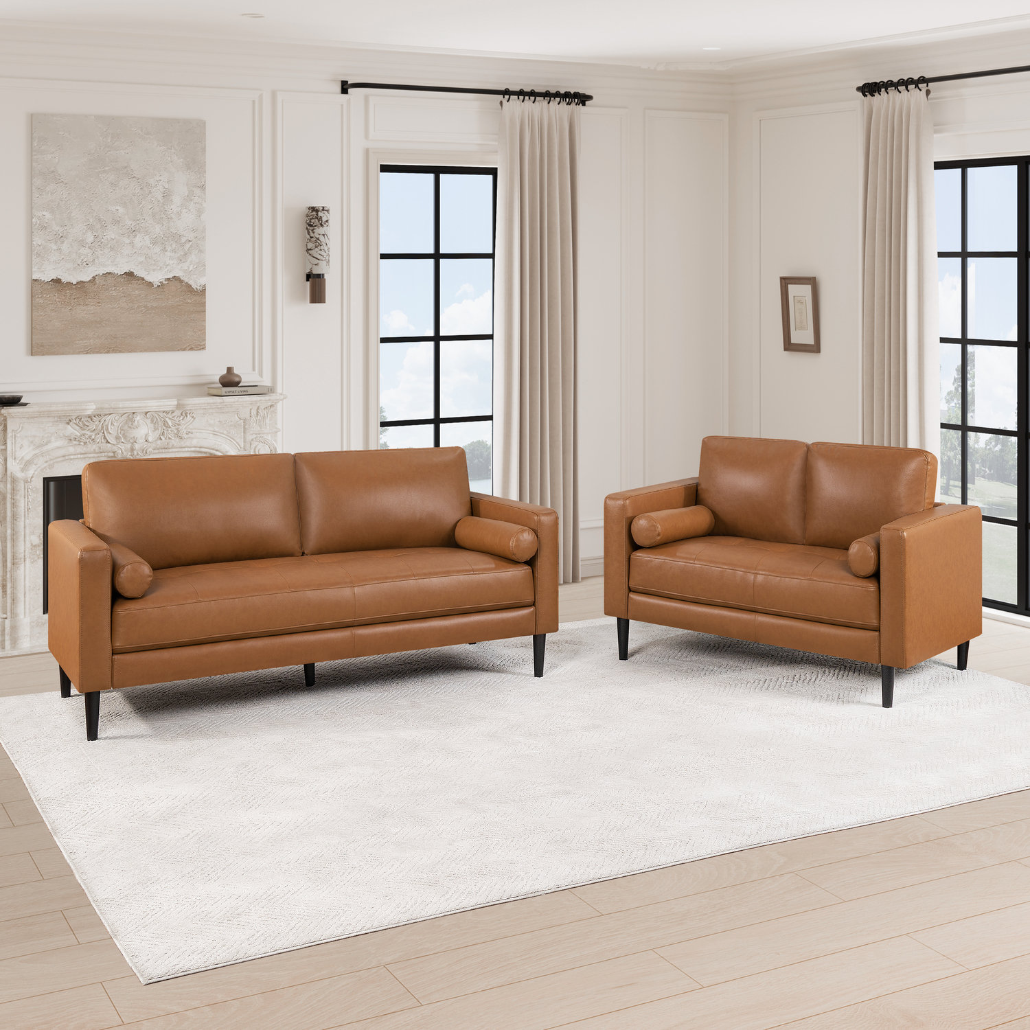 Ebern Designs 2 Piece Air Leather Living room Sofa & Loveseat Combo ...