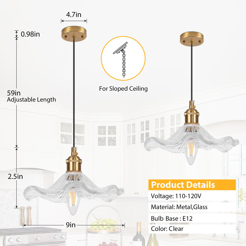 Everly Quinn 1 - Light Glass Flower Single Novelty Pendant Light Clear ...