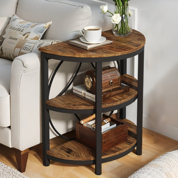 17 Stories 3-Tier Half Round End Table, Narrow Side Table with Metal ...