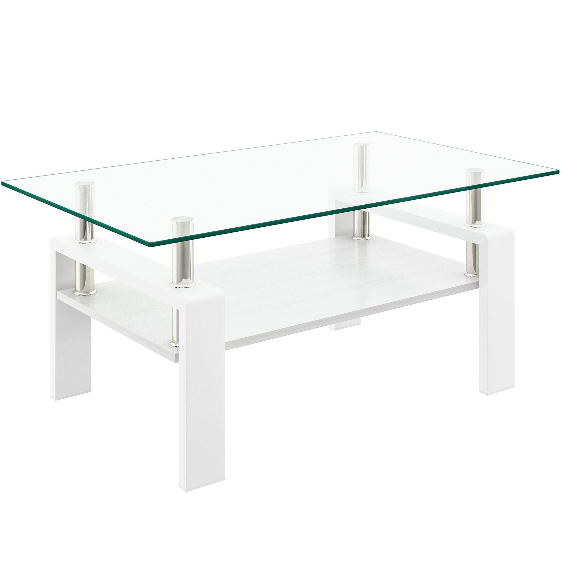 Ivy Bronx Modern Rectangular Table With Tempered Glass And Robust Iron Legs Coffee For Living ...