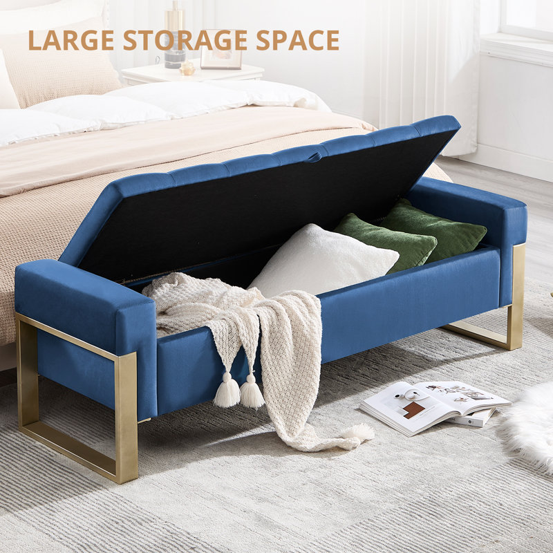 Mercer41 Upholstered Flip Top Storage Benches With Metal Feet | Wayfair