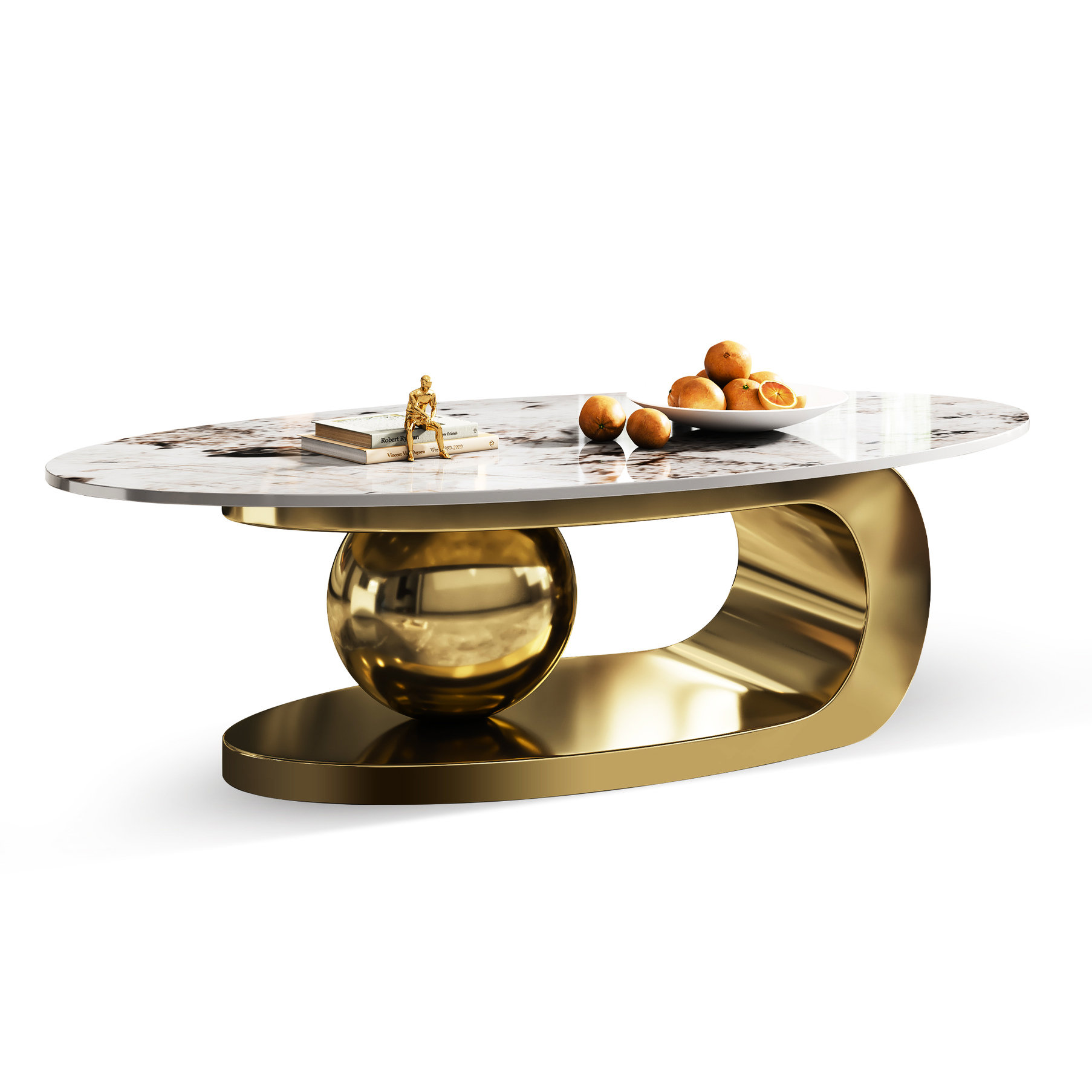 Latitude Run® 51 Inches Oval Faux Marble Table, -Coated Base, Top ...