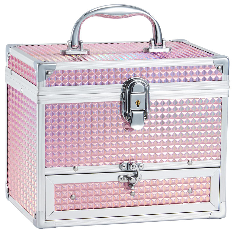 17 Stories Shiny Pink Jewelry Box with Drawer & Mirror | Wayfair