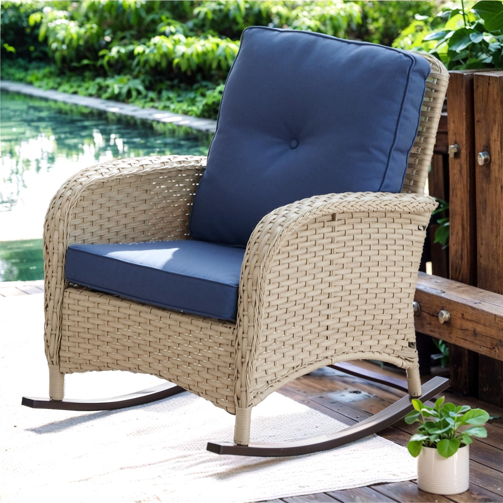 Lark Manor™ Braxleigh Outdoor Patio Wicker Rocker Chair With Cushions ...