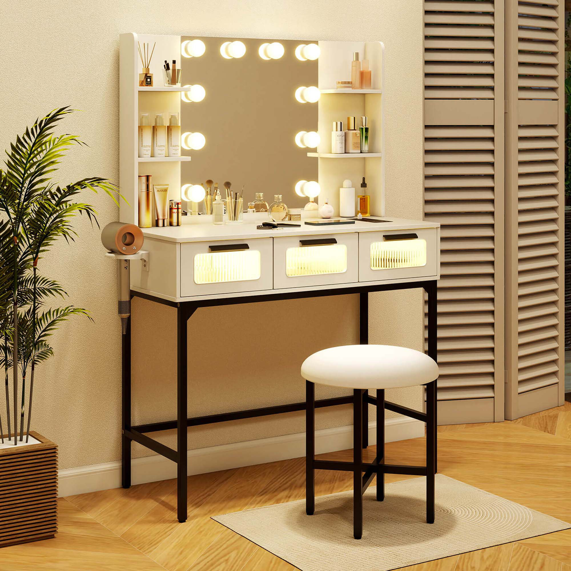Latitude Run® Makeup Vanity Desk With Hollywood Mirror & Lights 3-color ...