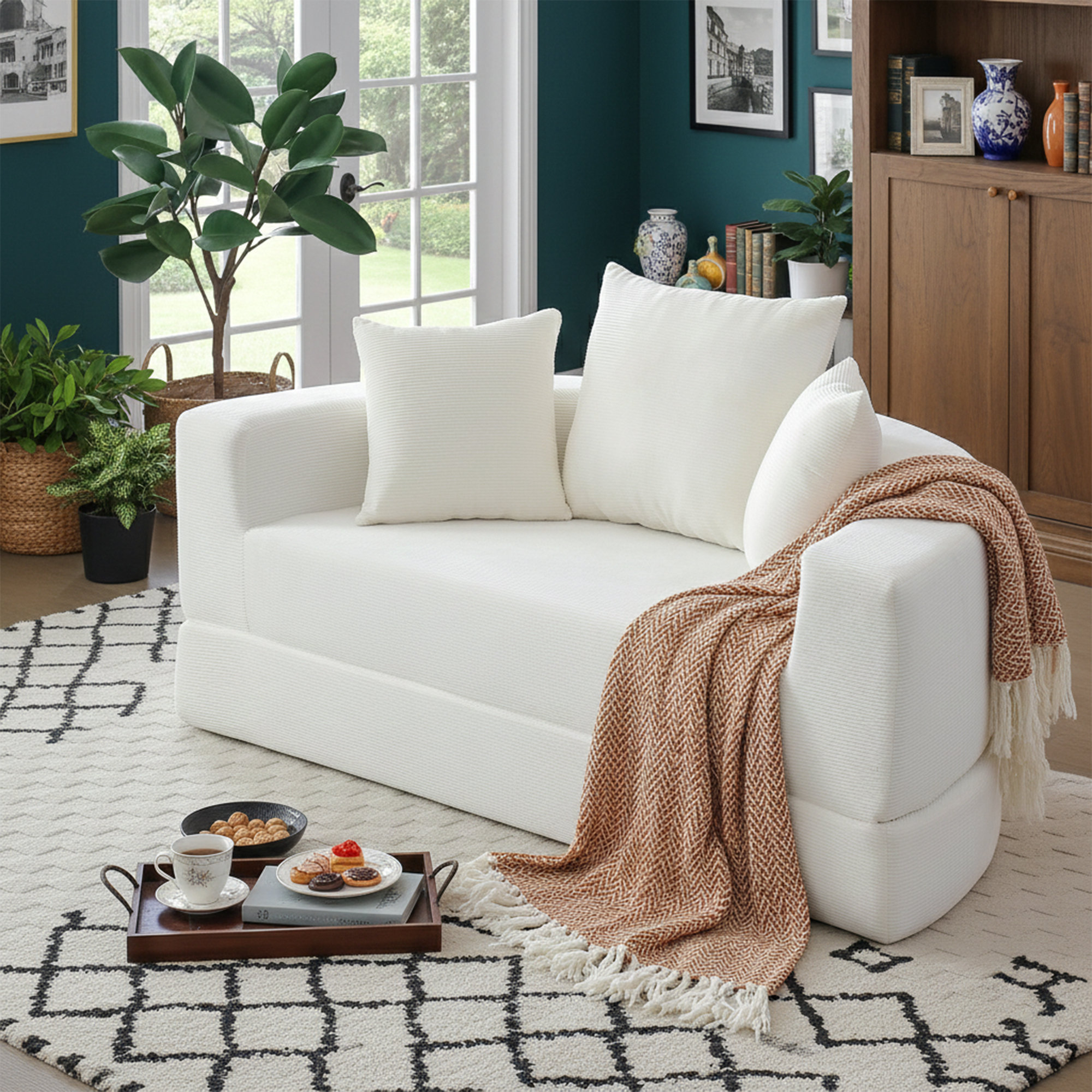 Latitude Run® 67 Inch Convertible Corduroy Floor Sofa Bed No Assembly ...