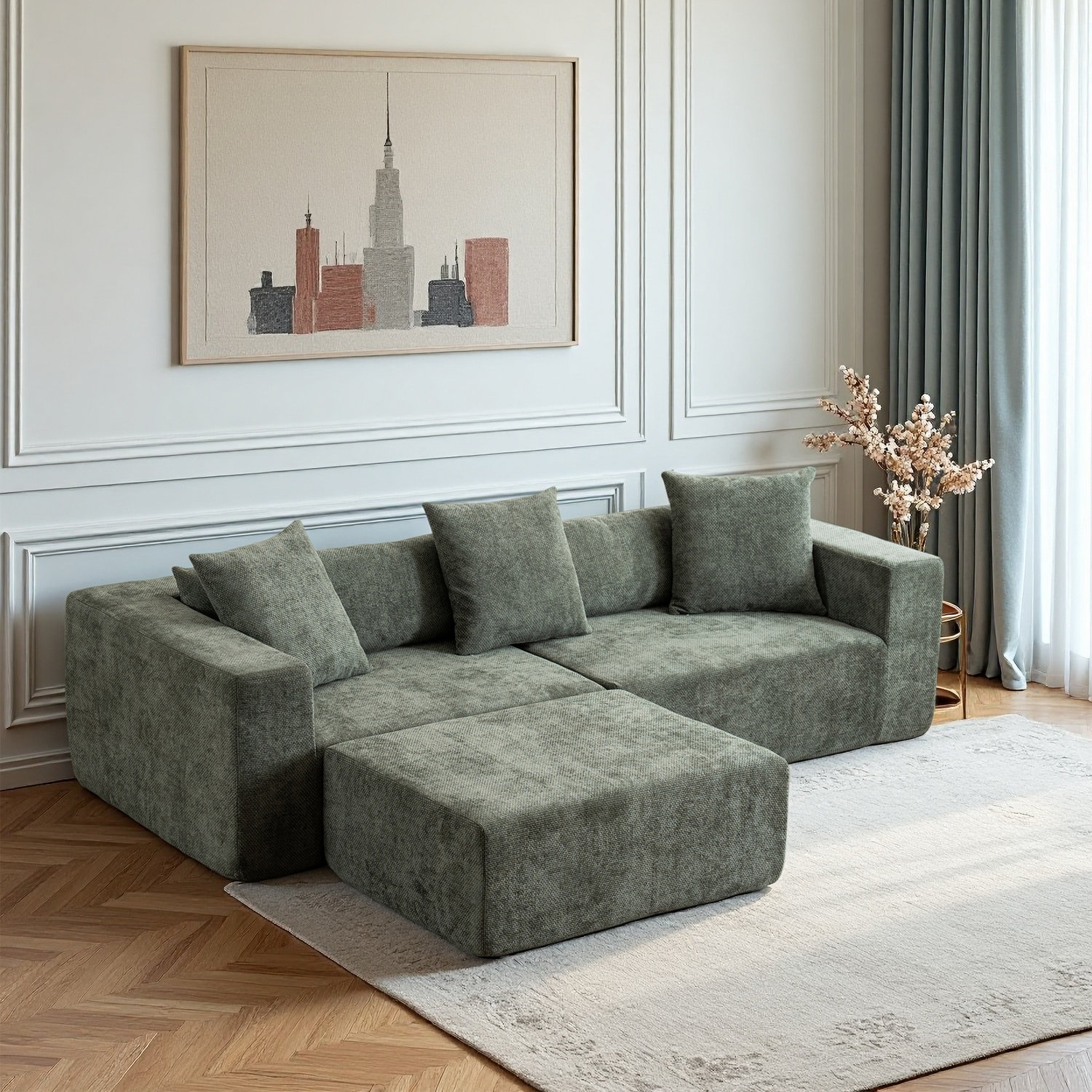 Latitude Run® Beige Modular Cross-Section With L-Shaped Lounge Chair ...