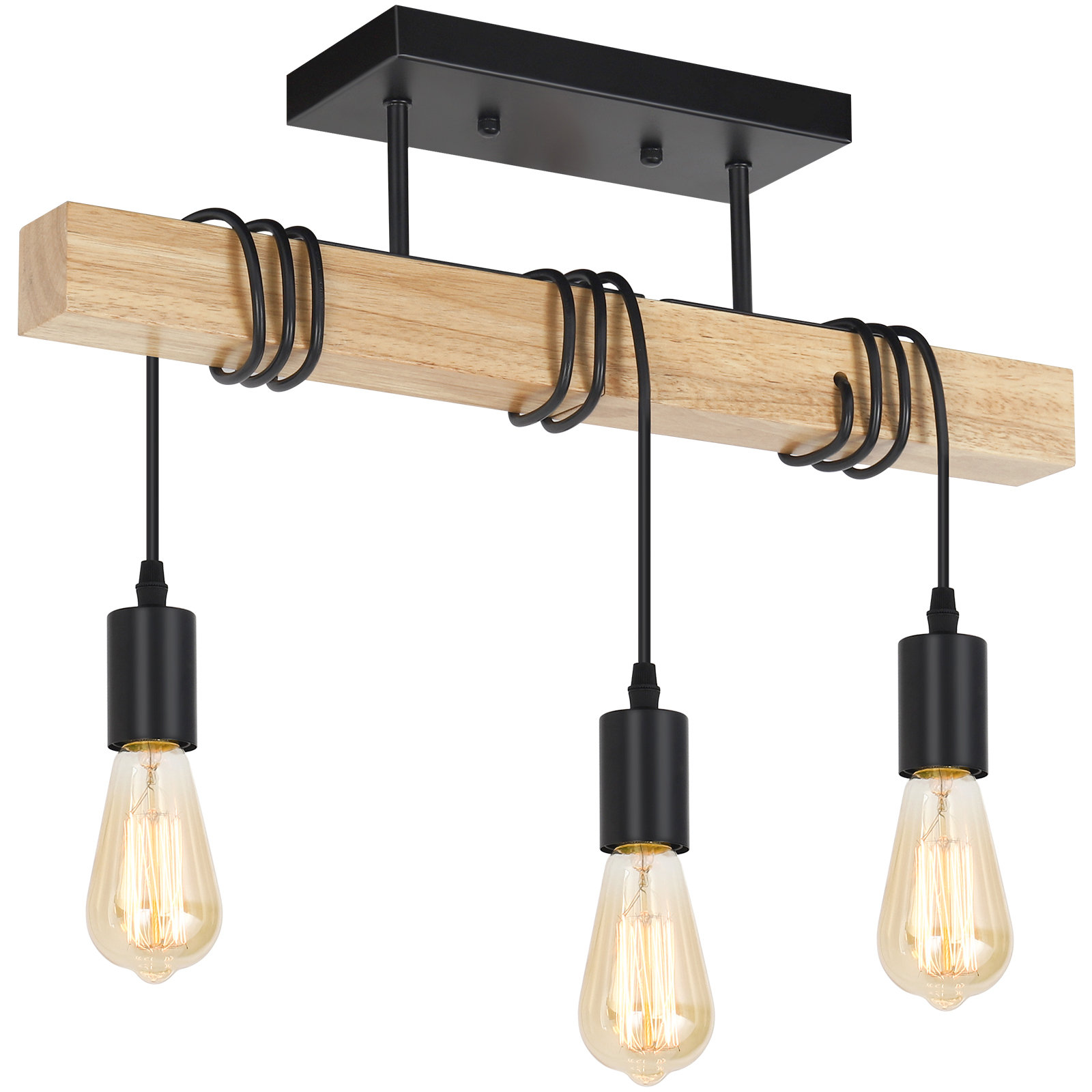 Williston Forge Rustic Vintage Wood Ceiling Light, 3-light Retro Semi ...