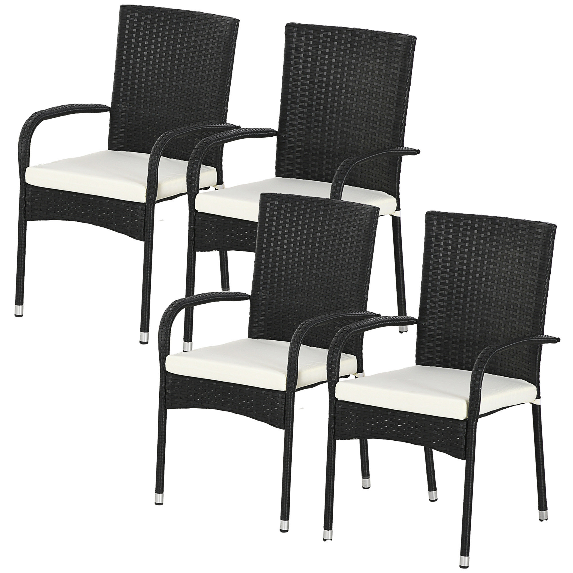 Dakota Fields Stackable PE Rattan Outdoor Dining Chairs With Cushions ...