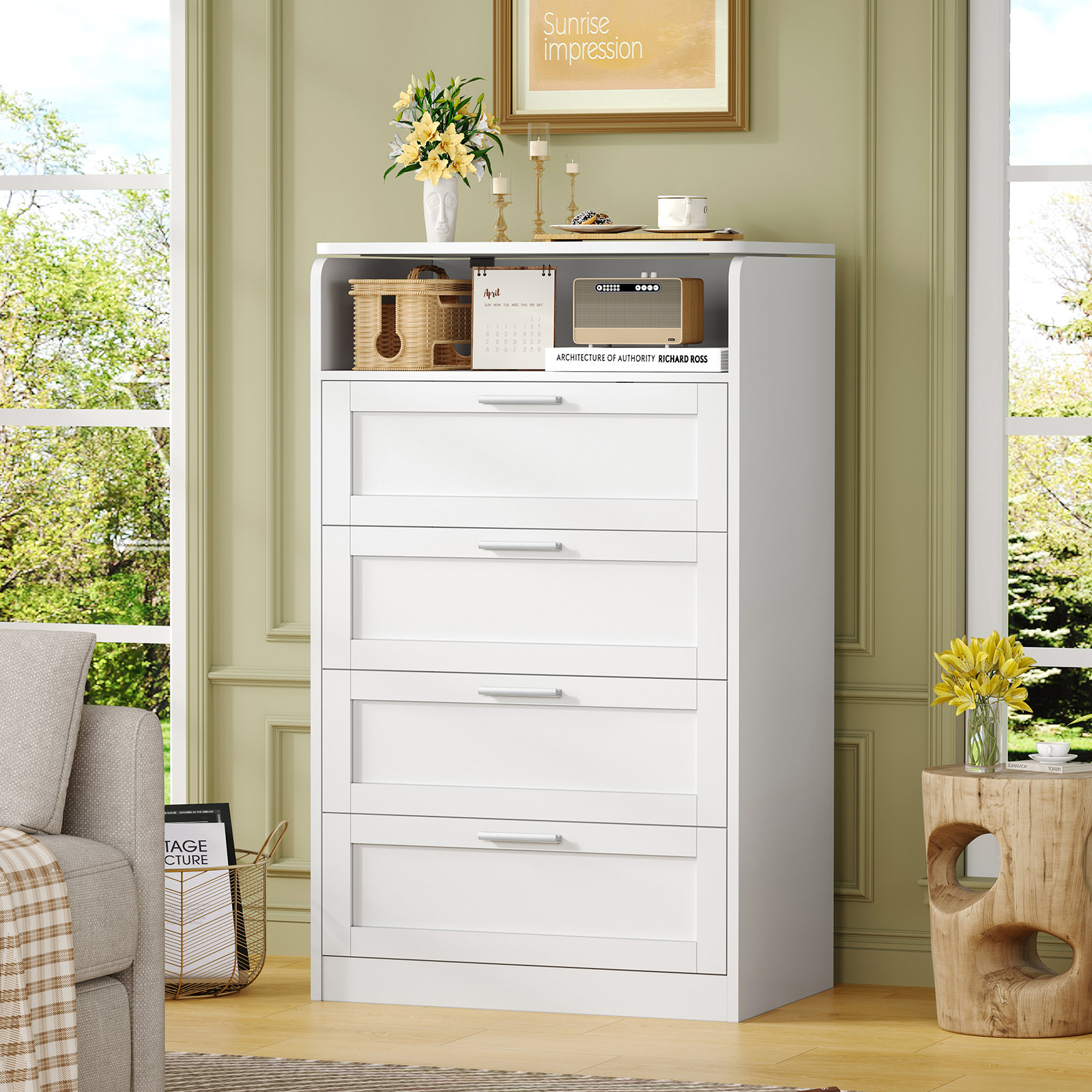 Ebern Designs Vanity Desk With Flip Top Mirror, Small Compact Makeup Vanity With 4 Drawers ...