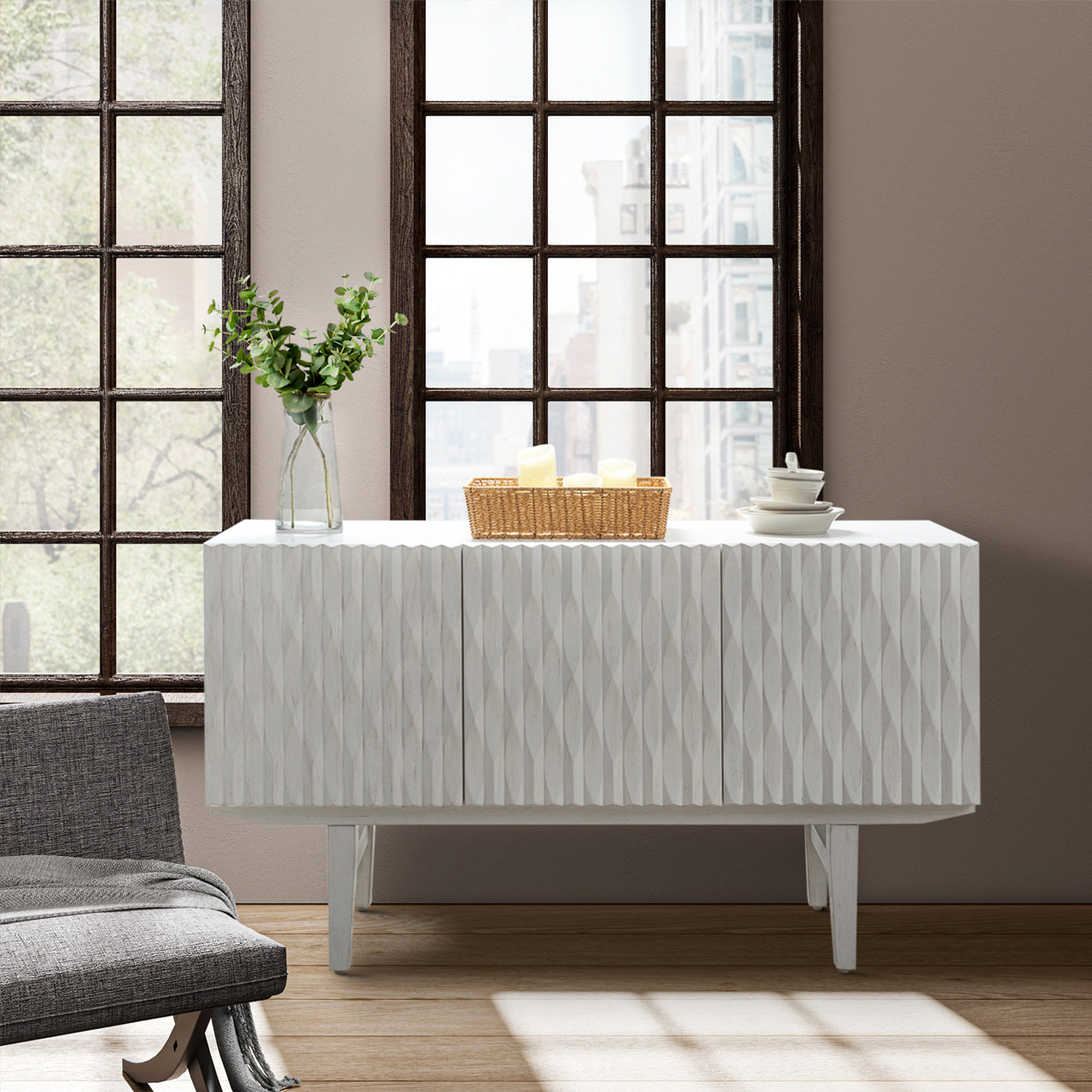 Wade Logan® Azmeena 54'' 3-Door Fluted Sideboard with Adjustable ...