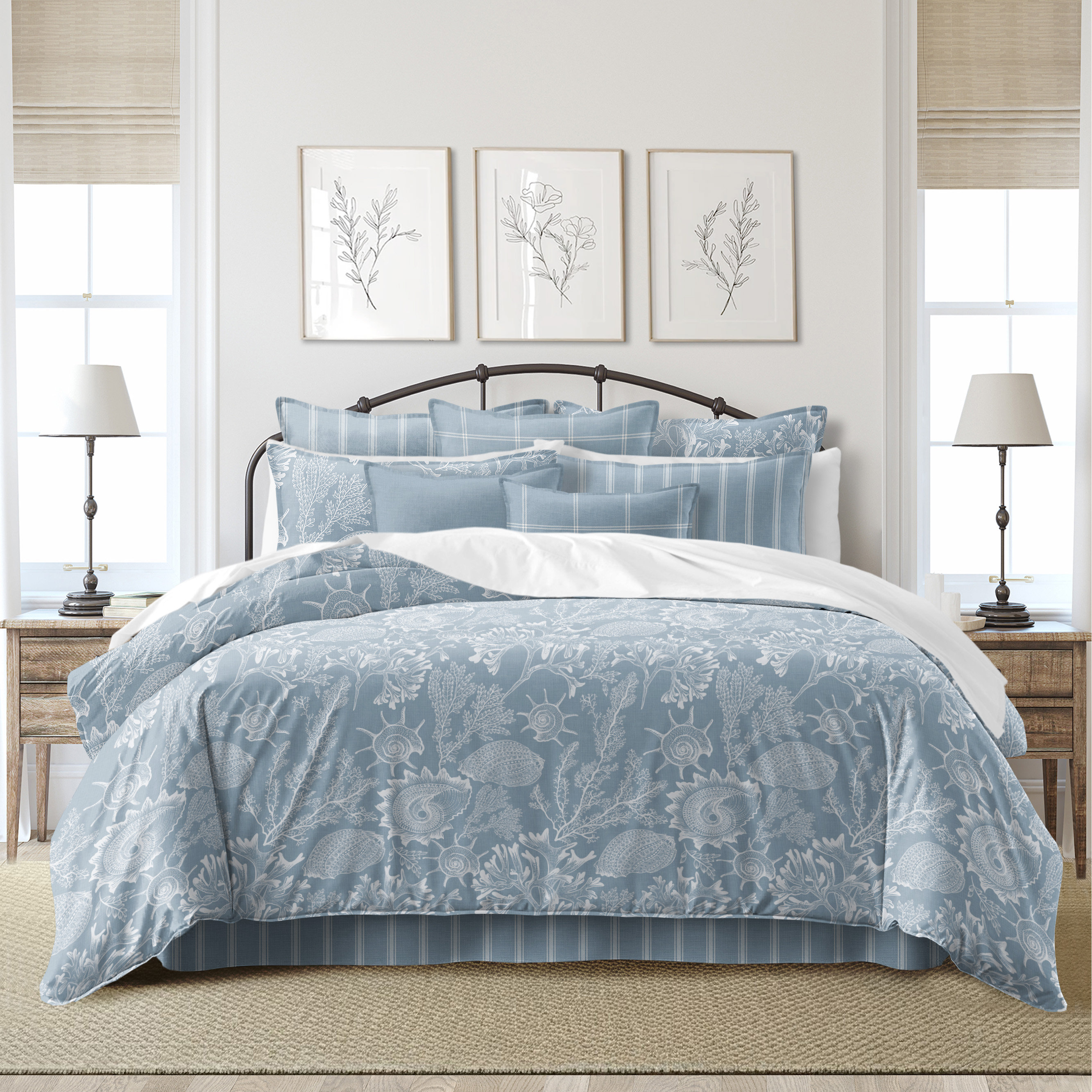 6ix Tailors Fine Linens Shellabrate Cornflower Blue Cotton Duvet Cover ...