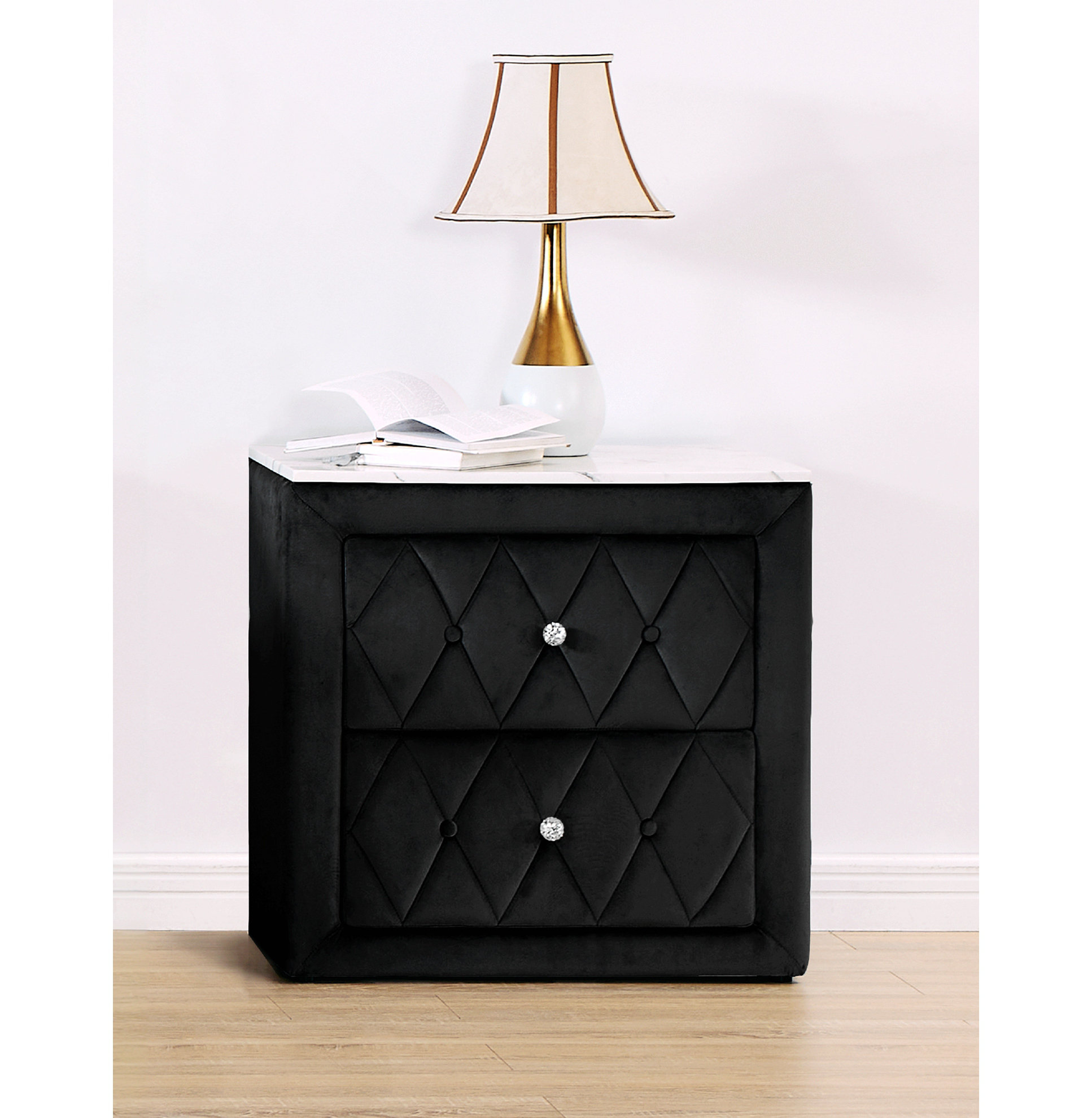 Everly Quinn 1Pc Faux Marble Top Nightstand 2- Drawers Storage Gray ...