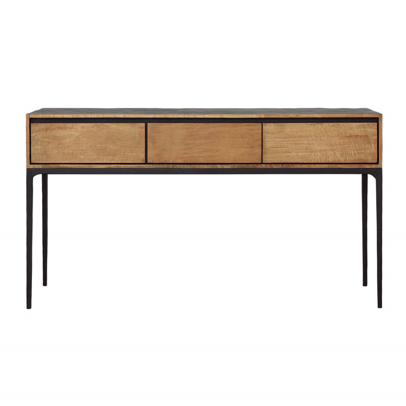 17 Stories Cabot 55" Wide 3-Drawer Teak Wood Console Table, Natural and ...
