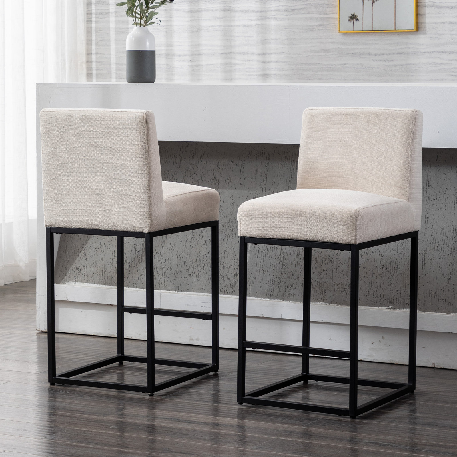 Latitude Run® Linen Counter Height Bar Stools with Padded Back ...