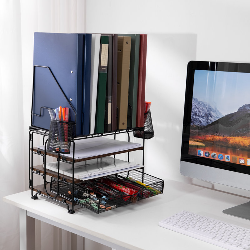 17 Stories 3-Layer Paper Letter Tray Organizer with Drawers and Pen ...