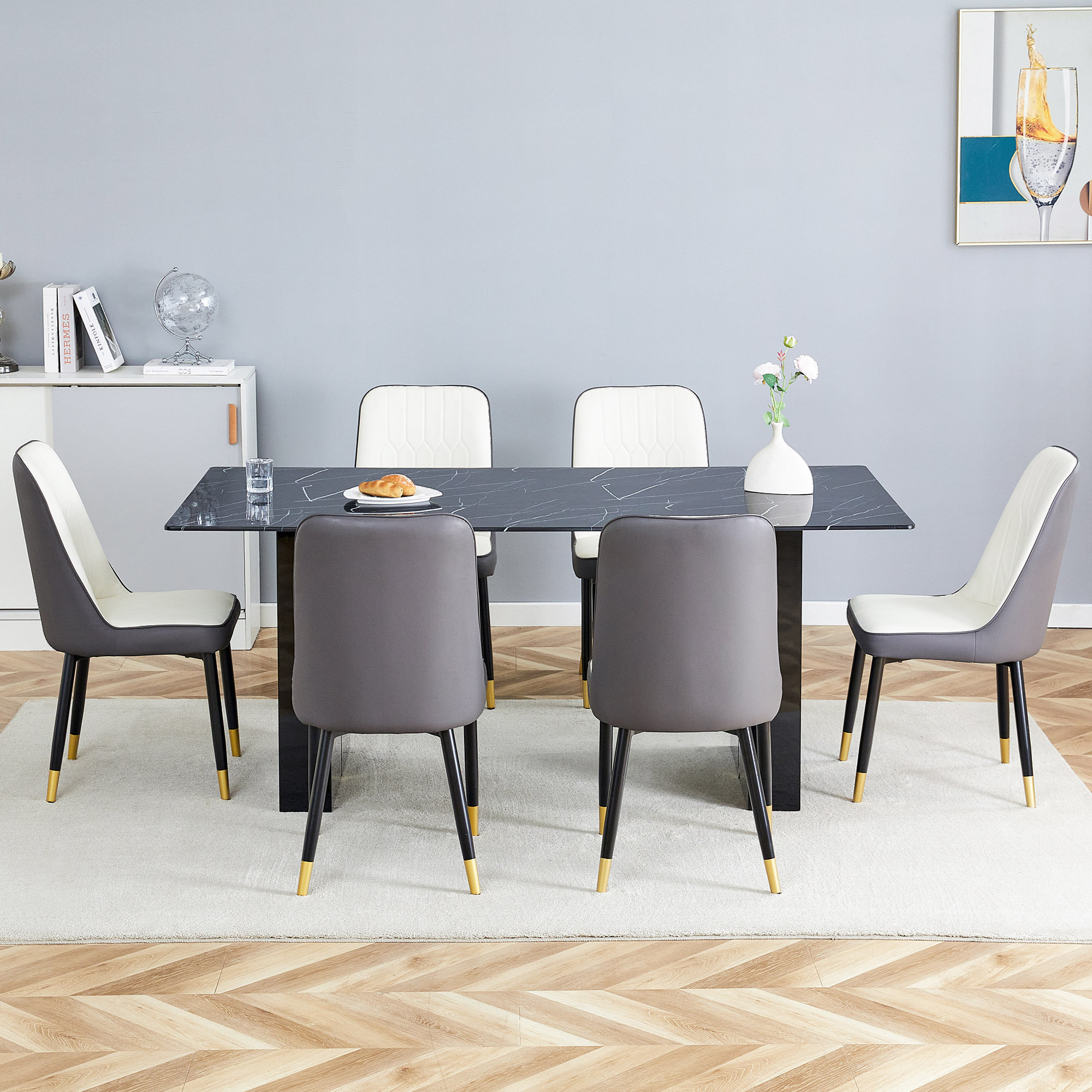 Mercer41 Table And Chair Set Luxurious Style Tempered Glass Dining Set ...